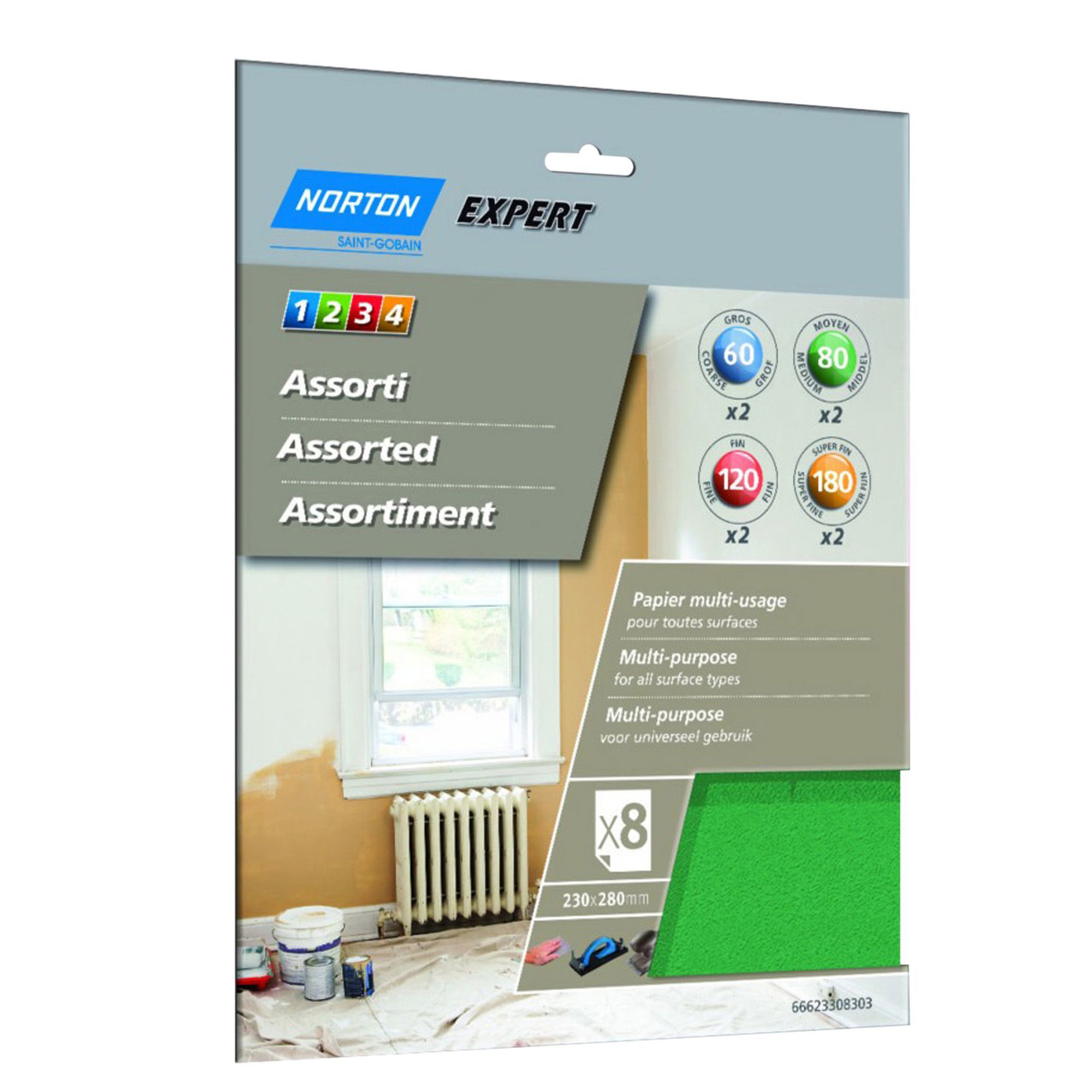 Norton Aluminium oxide Assorted Hand sanding sheets, Pack of 8