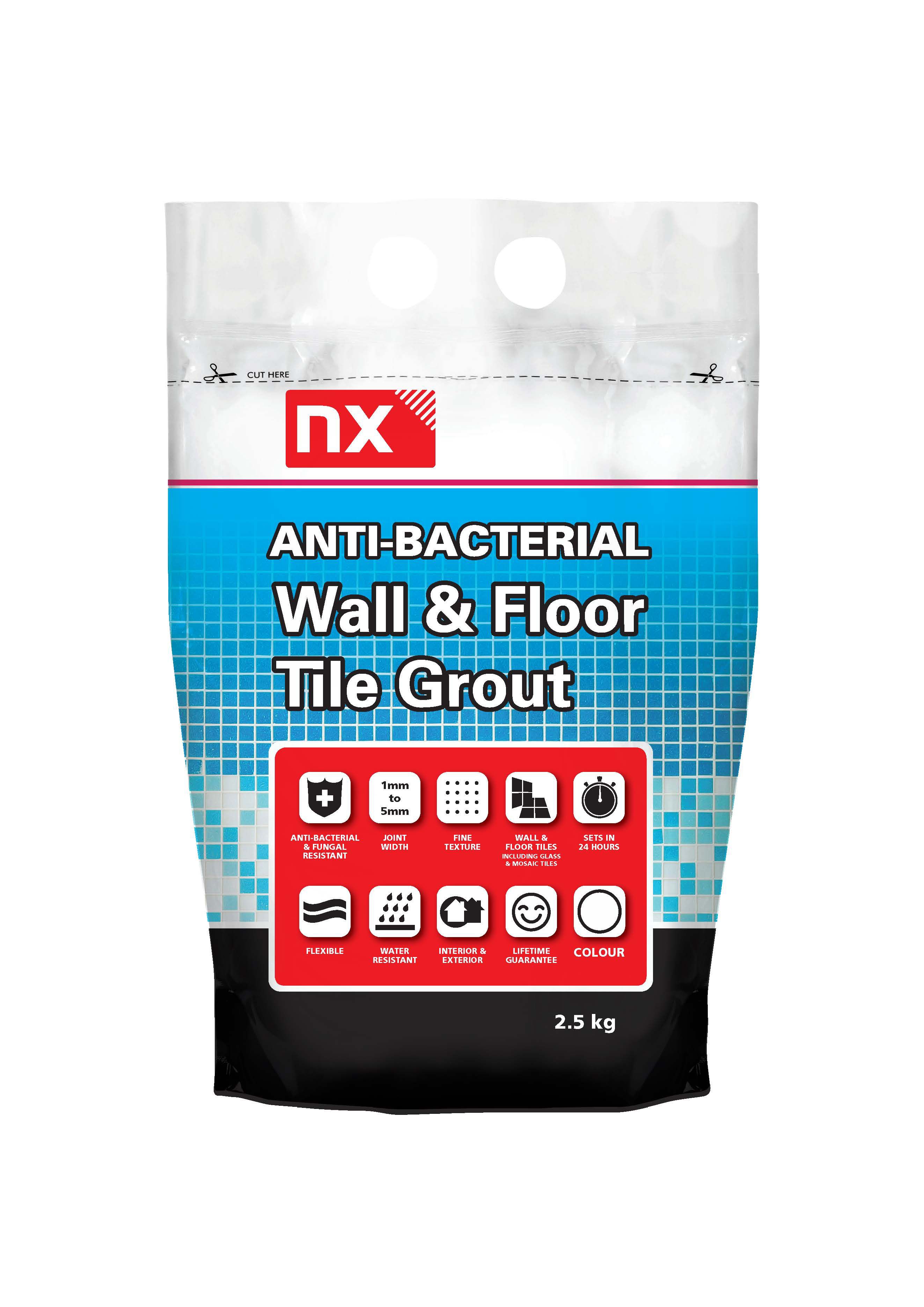 NX Anti-bacterial Fine textured White Tile Grout, 2.5kg