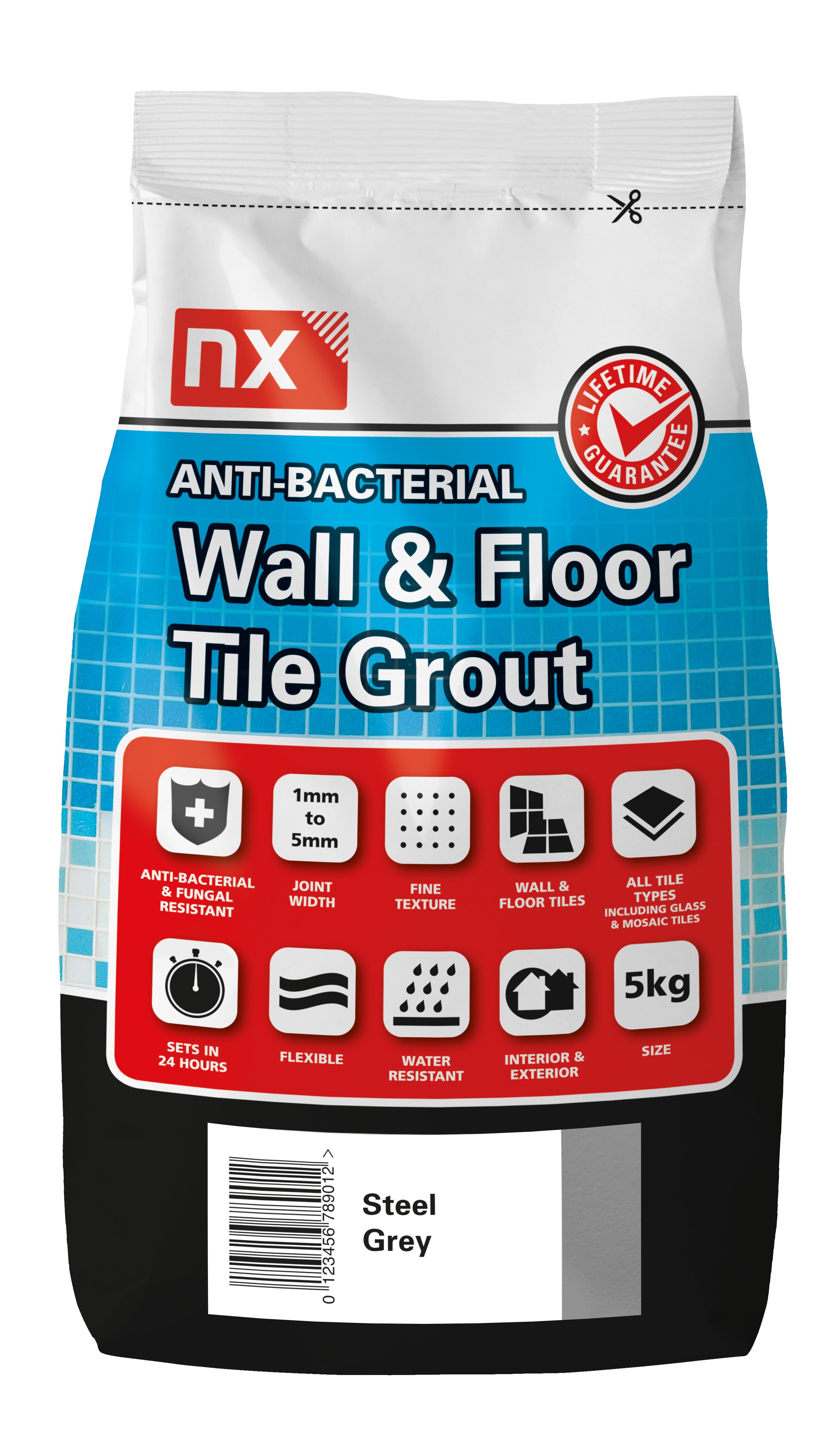 NX Steel grey Tile Grout, 5kg