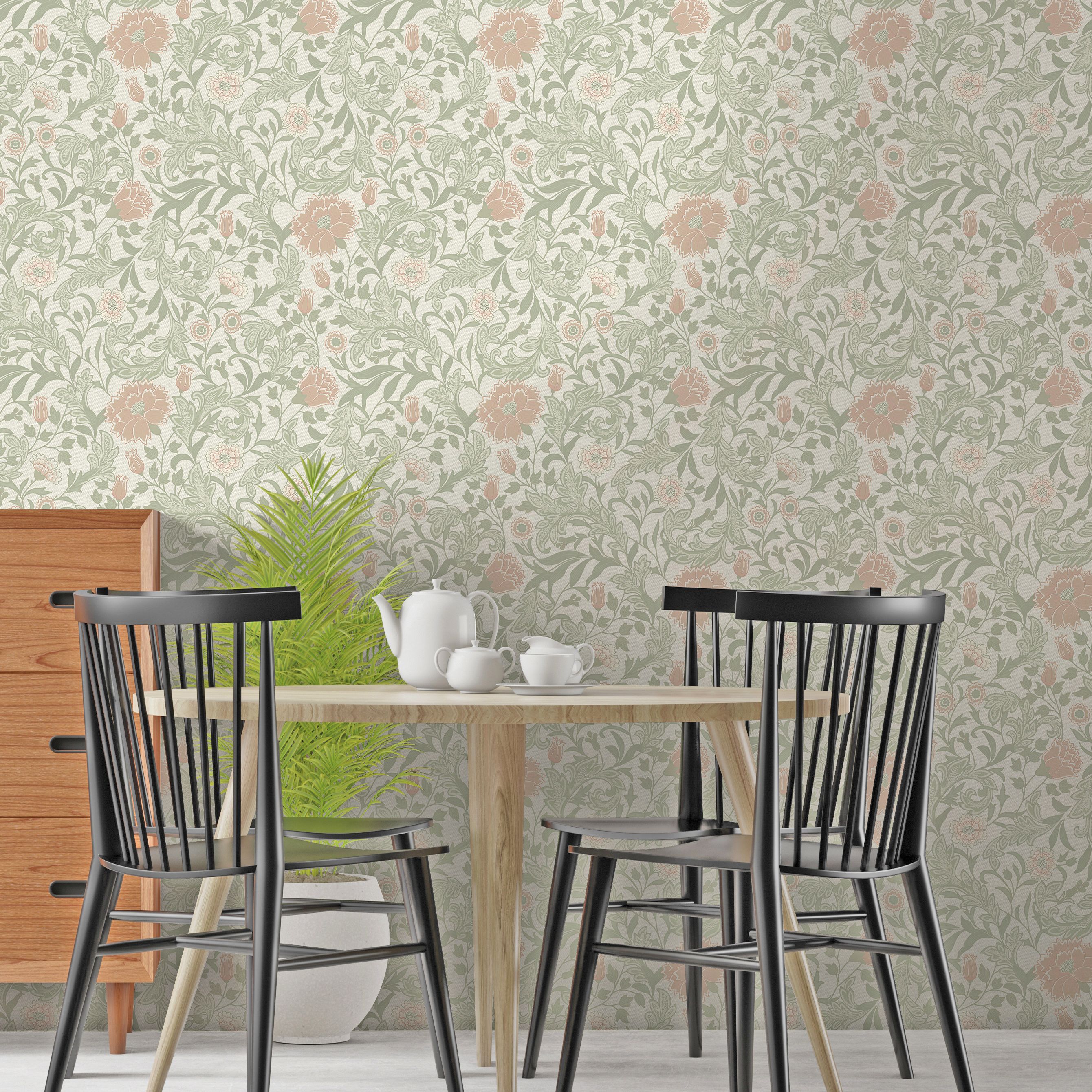 Opus Sage & Pink Bilbury Floral Patterned Embossed Wallpaper