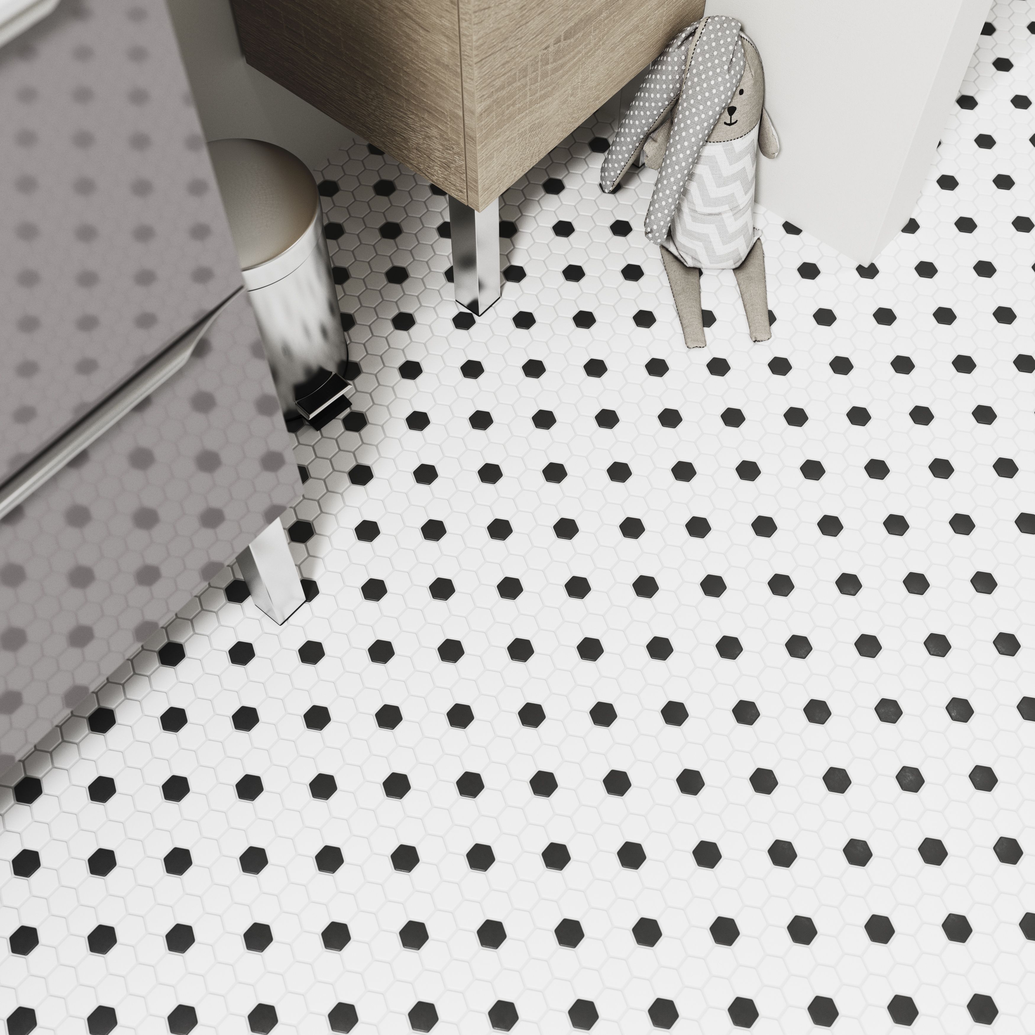 Orchidia Black & white Ceramic Mosaic tile sheet, (L)300mm (W)260mm ...