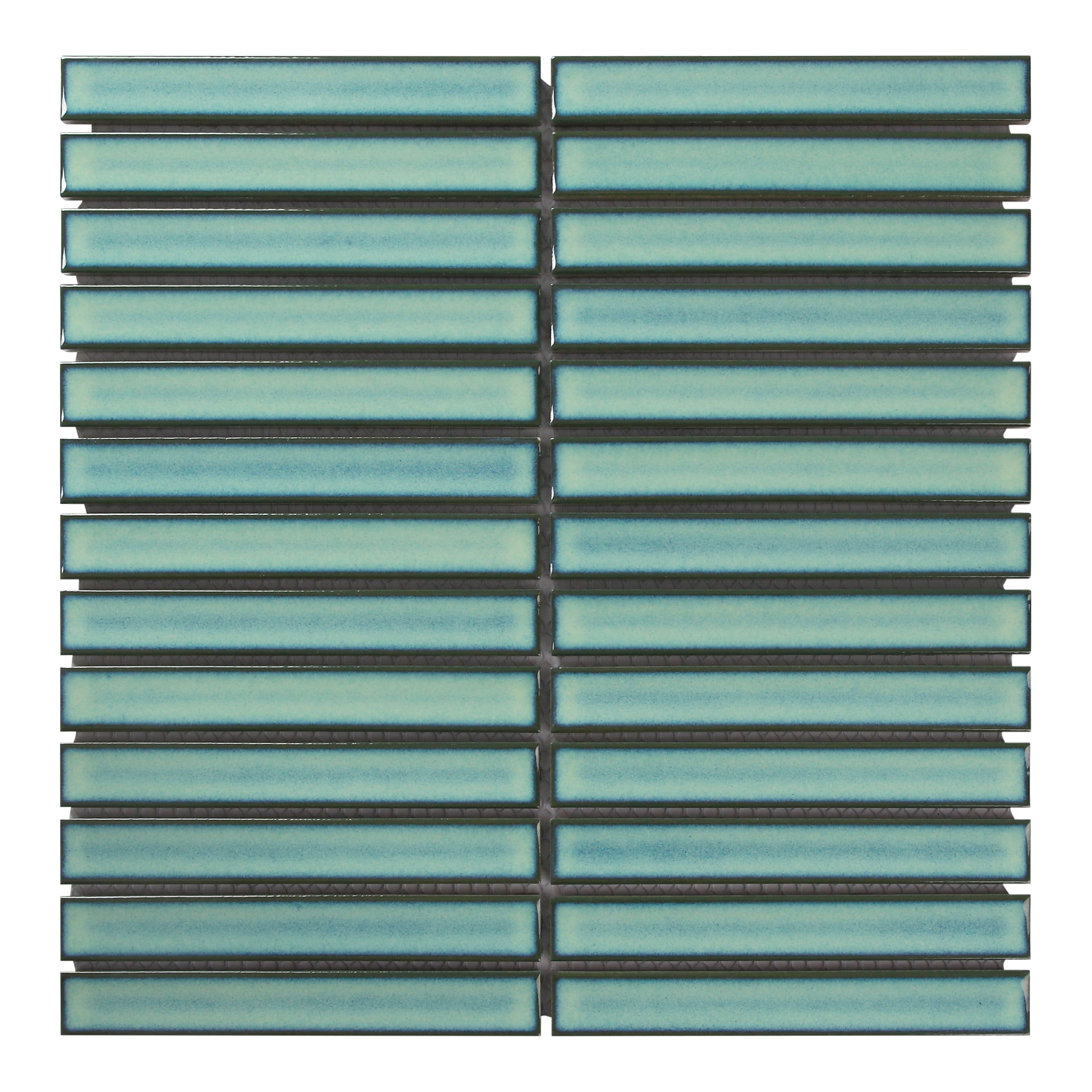 Orda Green Gloss Kitkat Ceramic Mosaic tile, (L)293mm (W)296mm