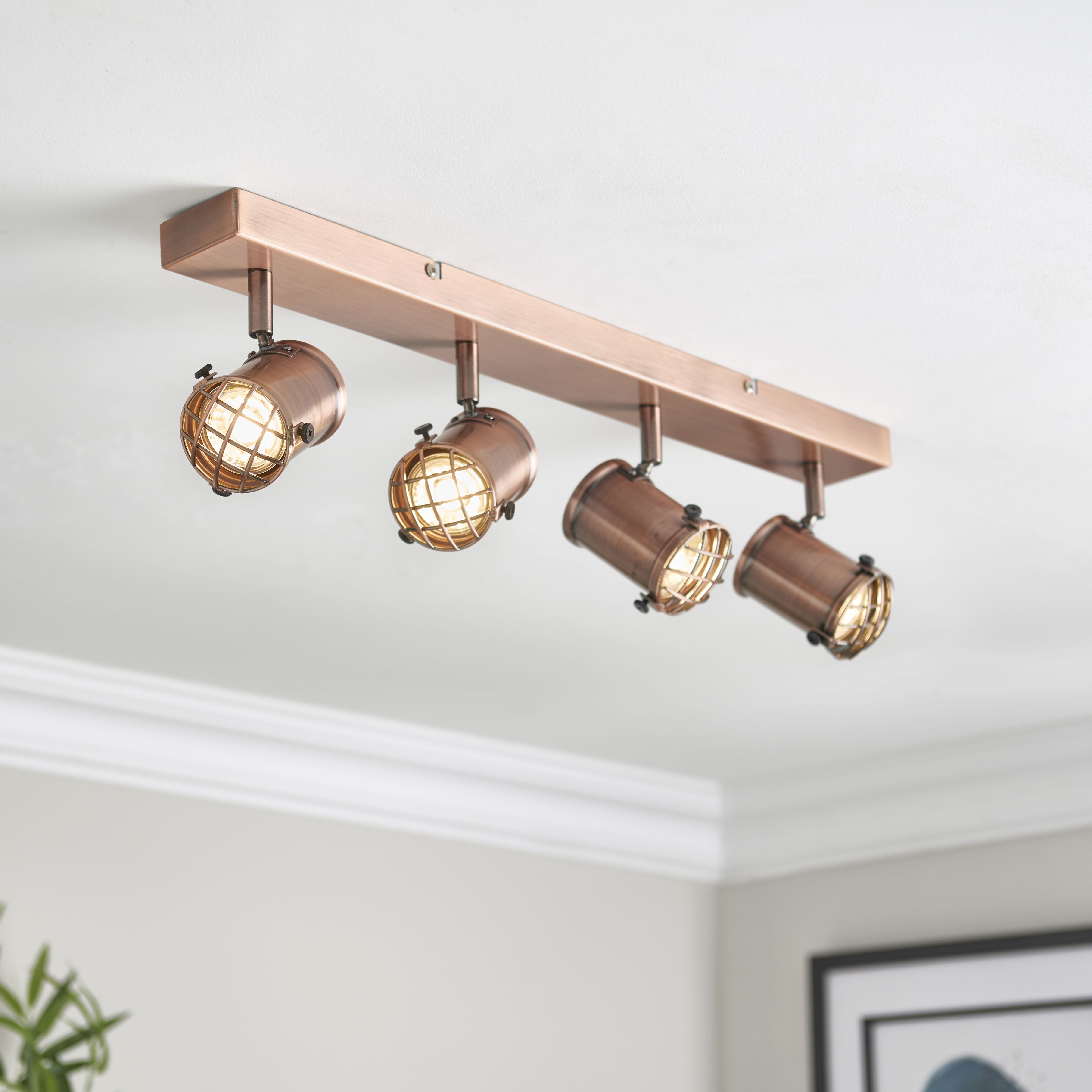 Orwell Caged antique copper effect 4 Light Spotlight bar | DIY at B&Q