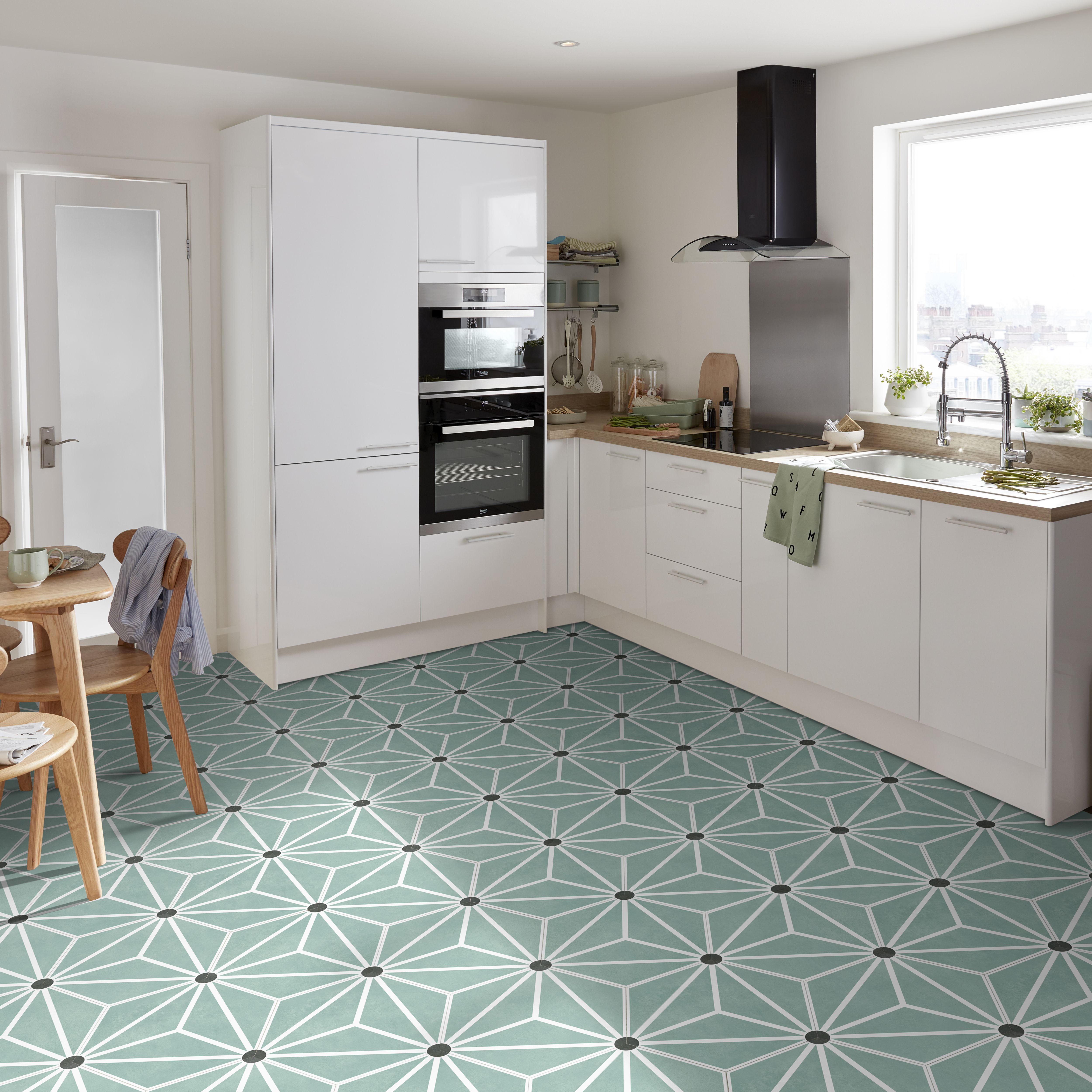 Osaka Aqua Matt Patterned effect Porcelain Indoor Wall & floor Tile ...