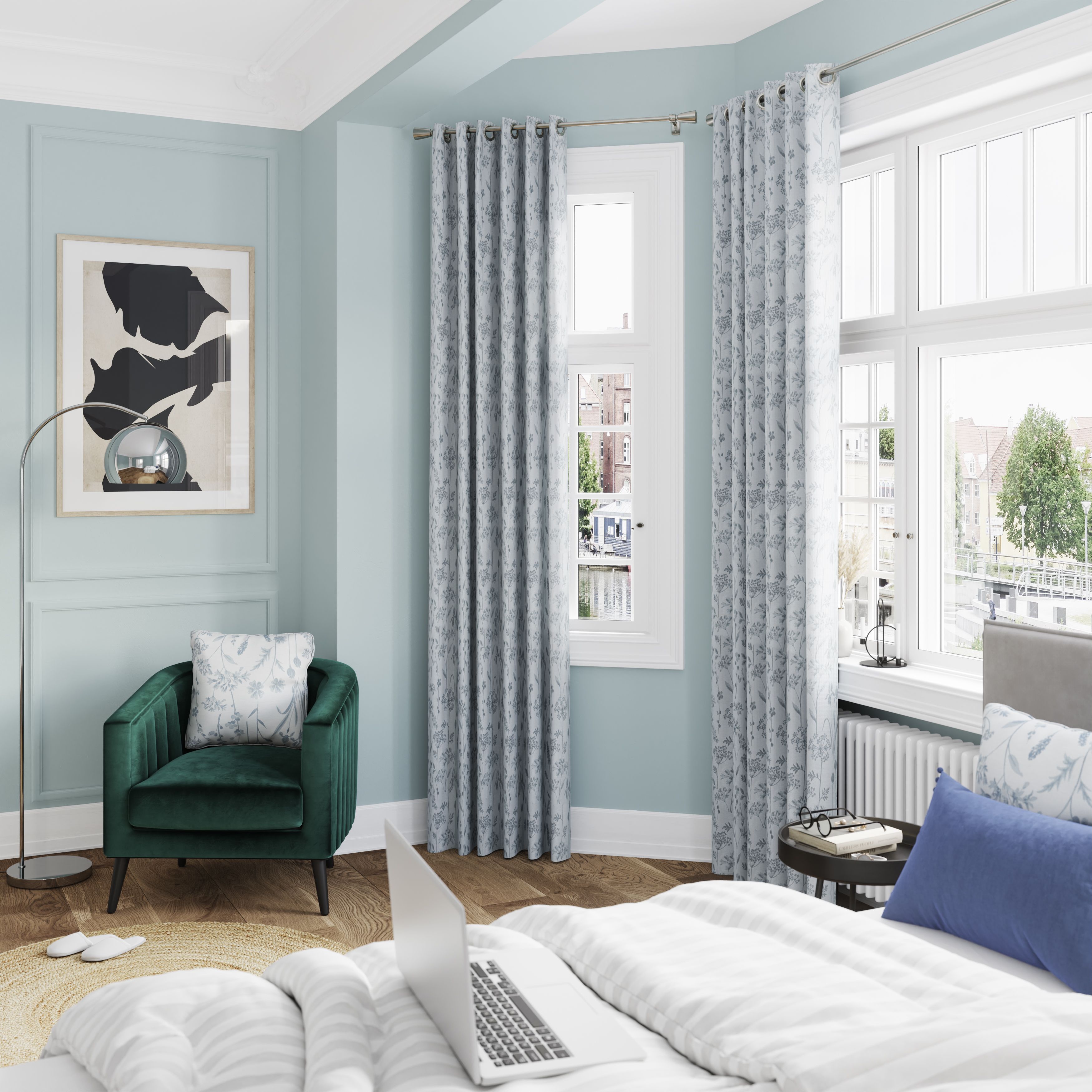 Otema Light blue Herbarium Lined Eyelet Curtain (W)167cm (L)183cm, Pair ...