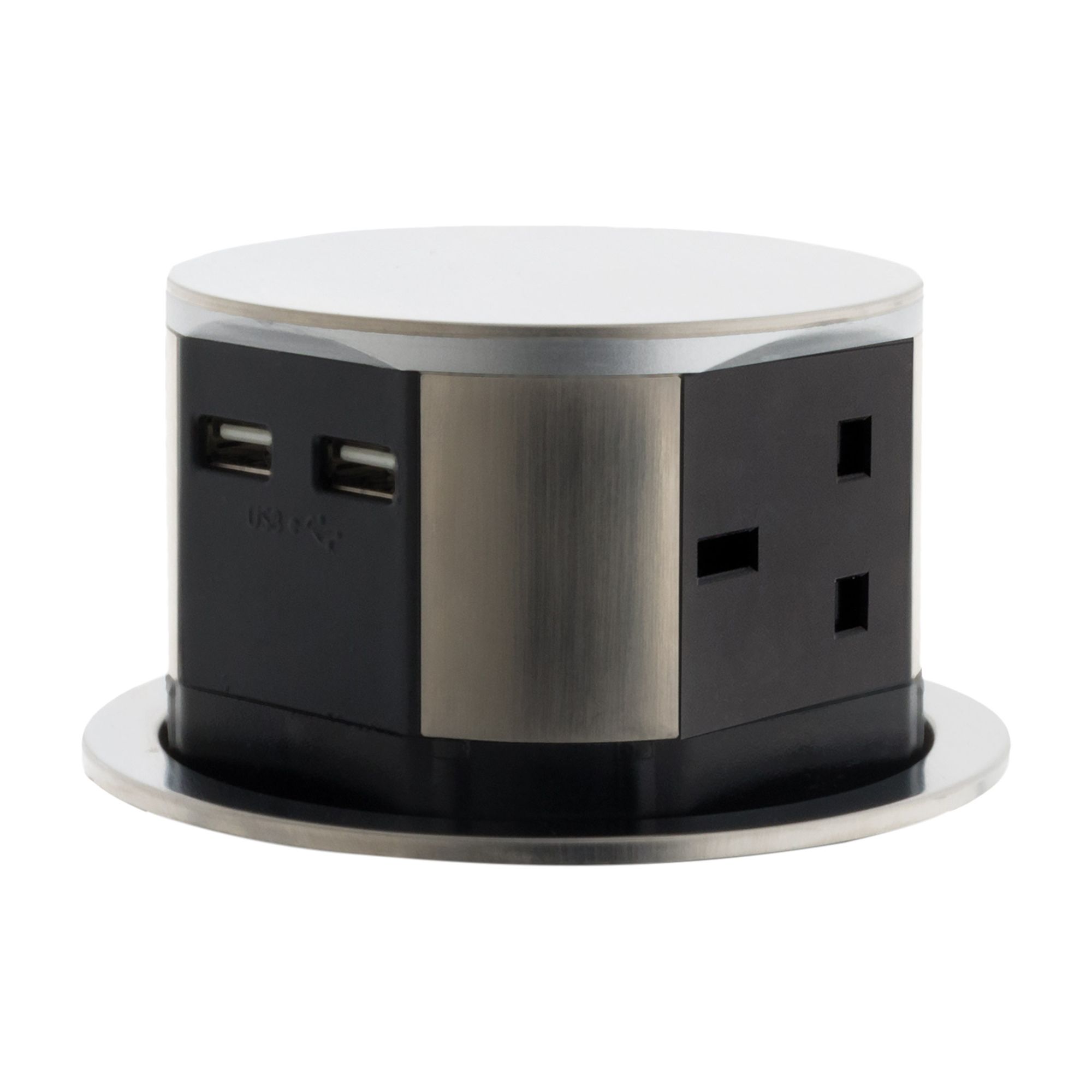 Otio 13A Chrome effect Plastic Inset desktop socket with USB