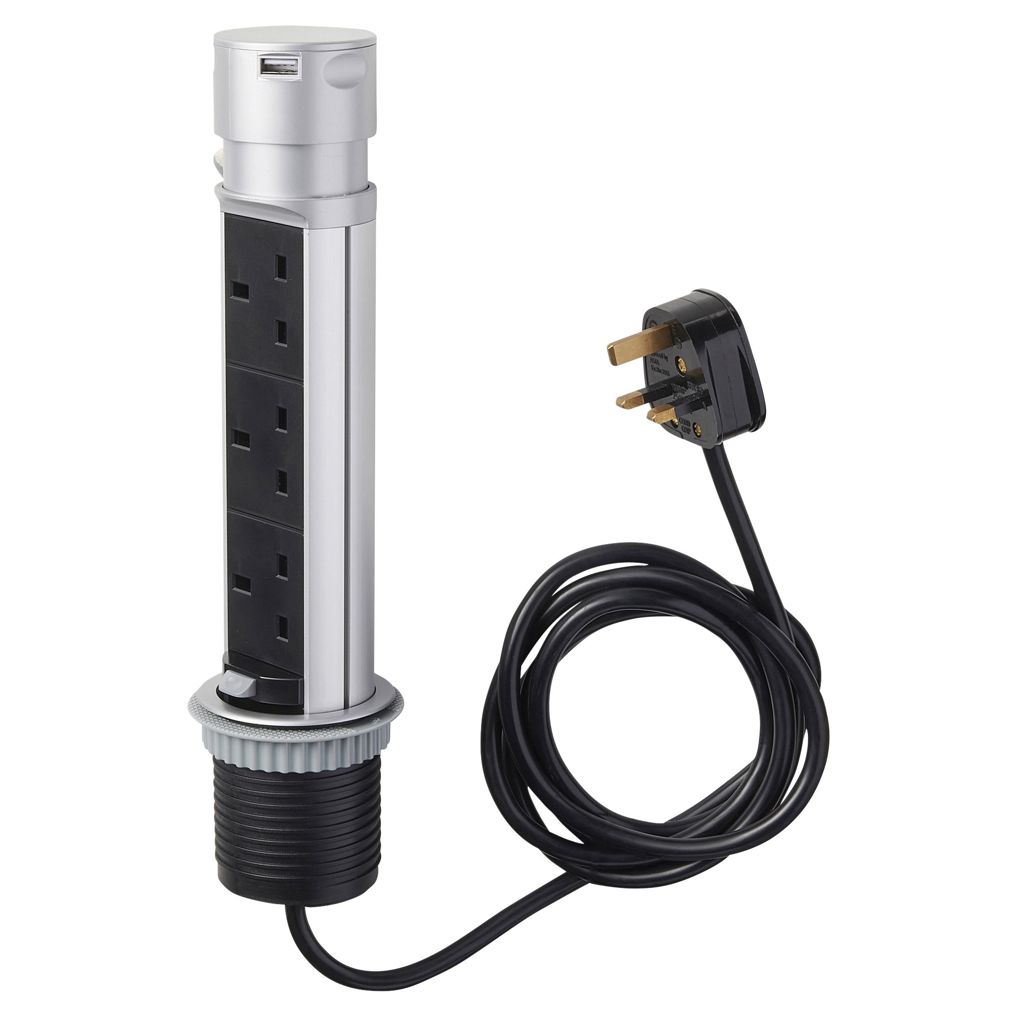 Otio 13A Silver effect Plastic Inset desktop socket with USB | DIY at B&Q