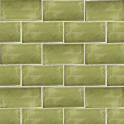 Padstow Olive Gloss Plain Ceramic Tile, Pack of 44, (L)150mm (W)75mm ...