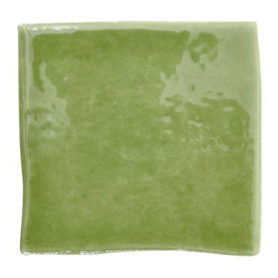 Padstow Olive Gloss Plain Stone effect Ceramic Tile, Pack of 25, (L ...