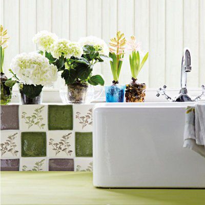 Padstow Olive Gloss Plain Stone effect Ceramic Tile, Pack of 25, (L ...