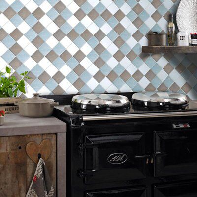 Padstow Sky blue Gloss Plain Stone effect Ceramic Tile, Pack of 25, (L ...