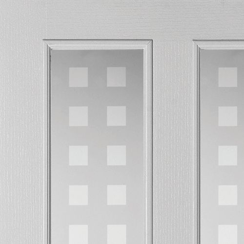 Painted 4 panel Frosted Glazed White Woodgrain effect Internal Door, (H ...