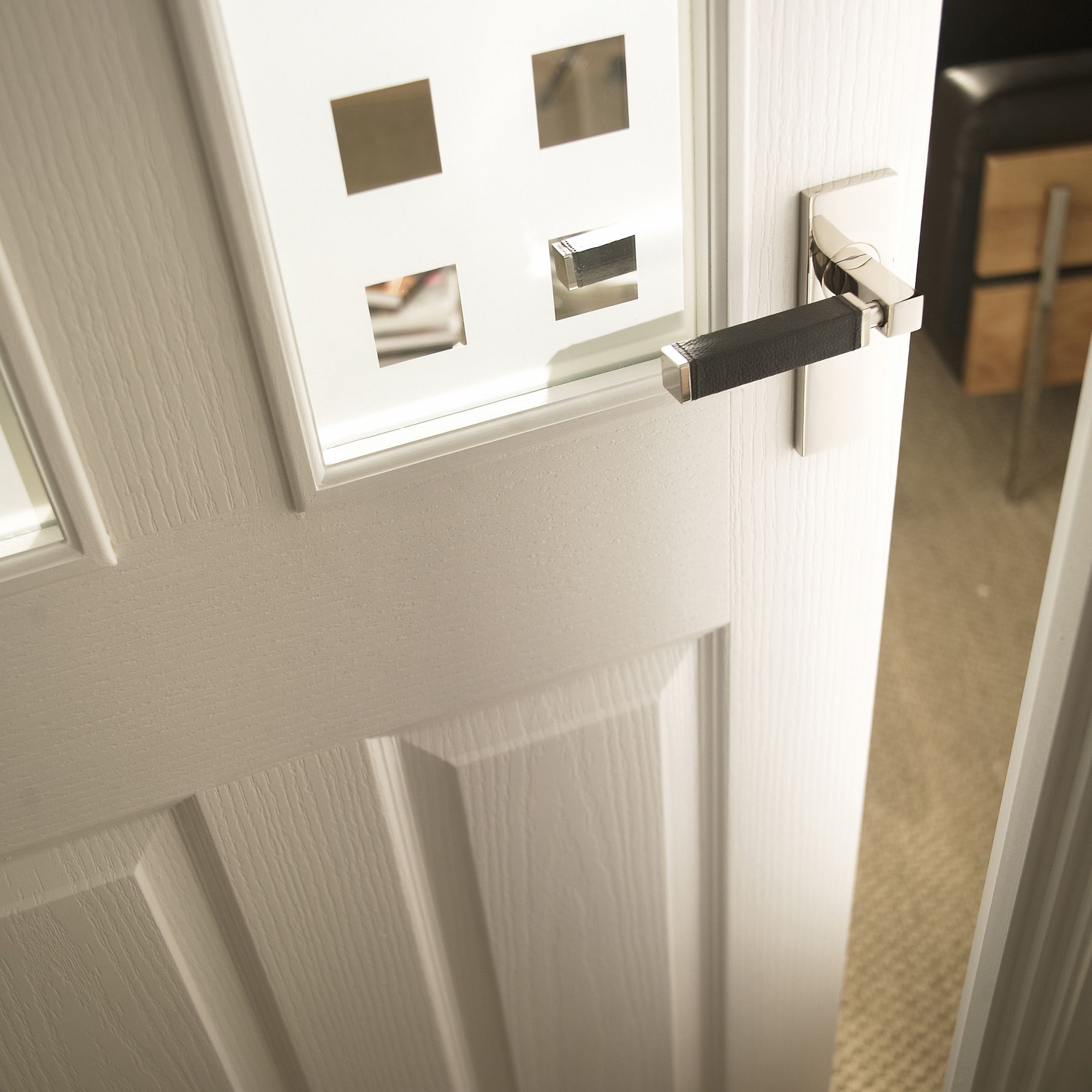 Painted 4 panel Frosted Glazed White Woodgrain effect Internal Door, (H ...