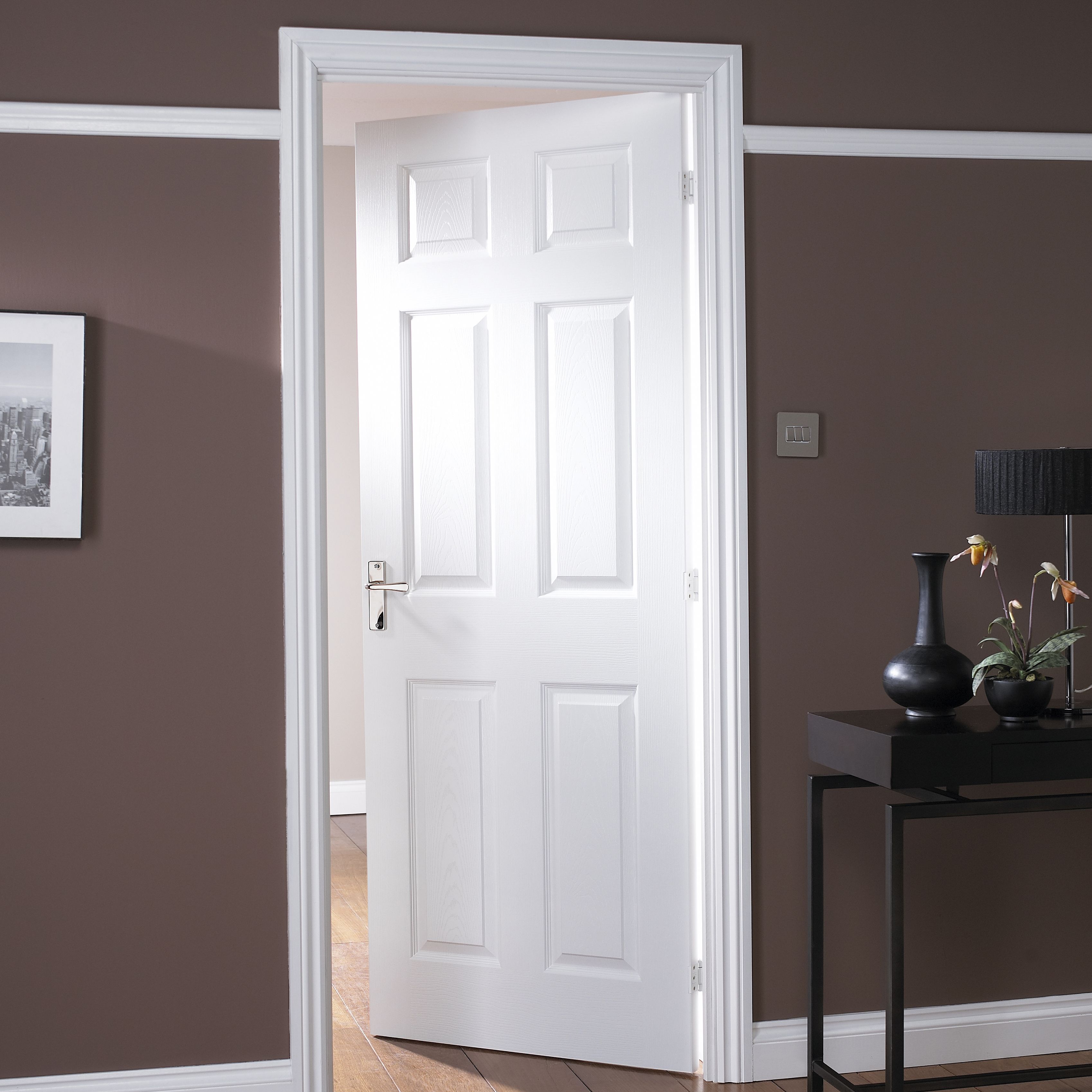 Painted 6 panel Unglazed Contemporary White Woodgrain effect Internal ...