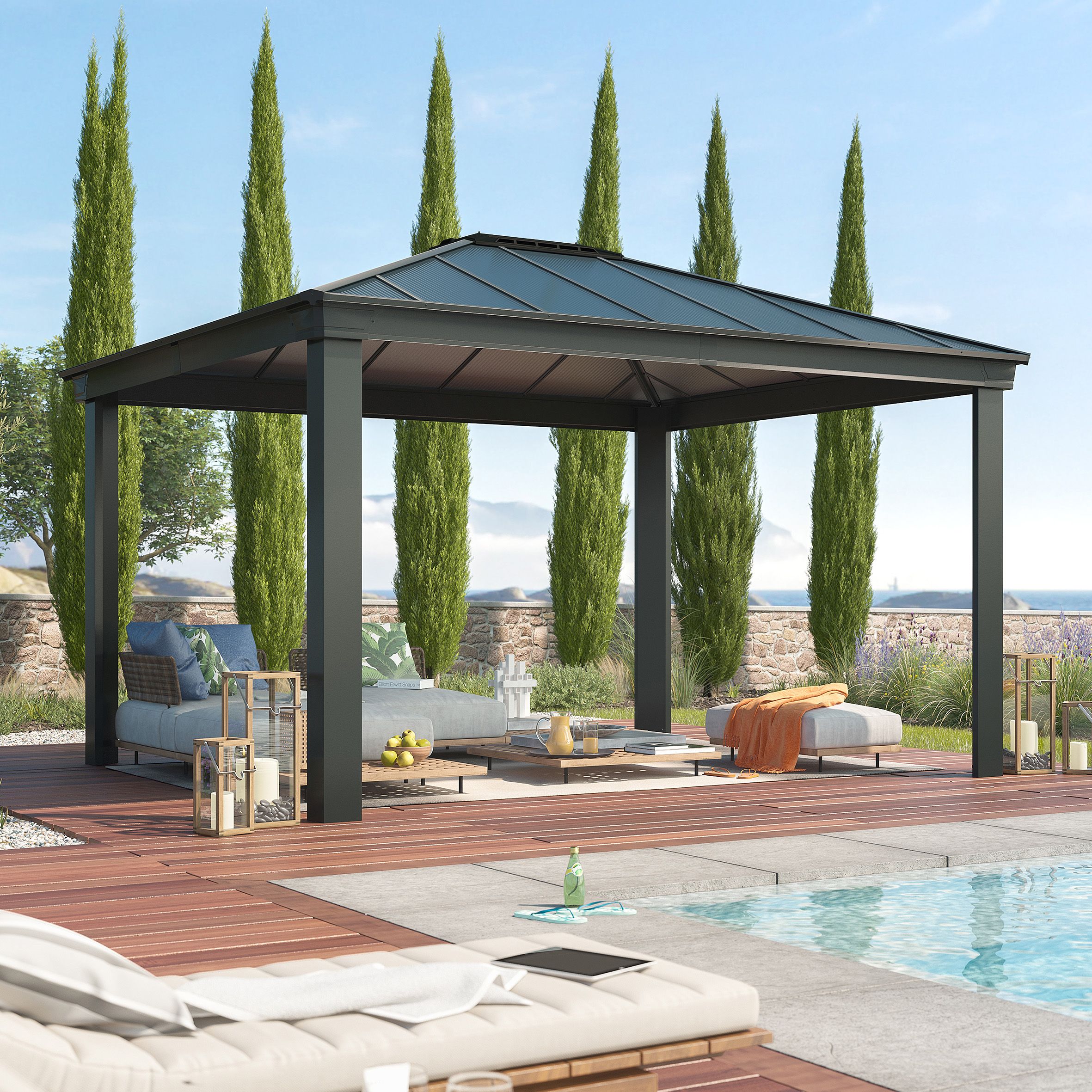 Palram - Canopia Dallas Grey Rectangular Gazebo, (W)4.26m (D)3.64m ...