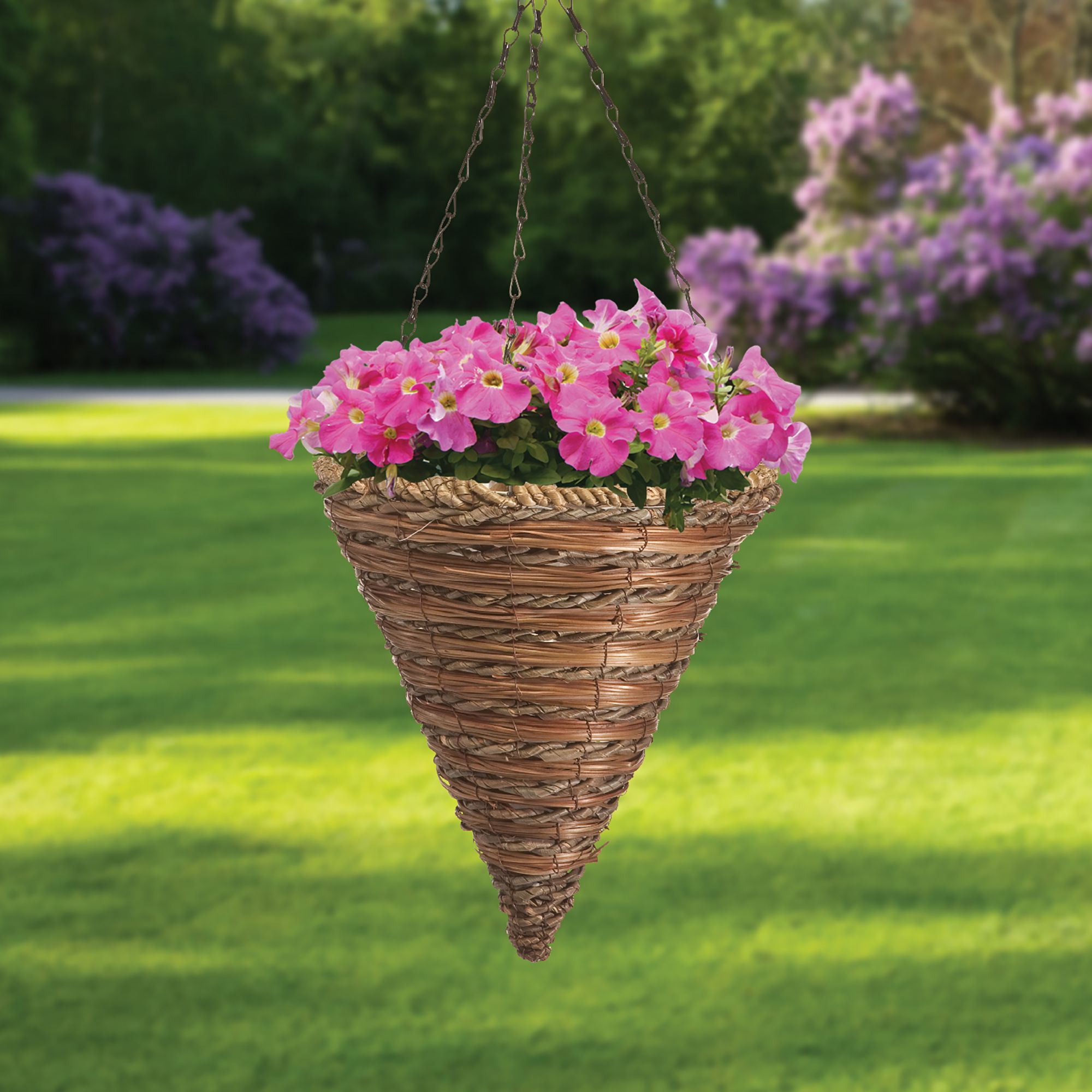 Panacea Fern & rope Natural Cone Rattan Hanging basket, 35cm | DIY at B&Q