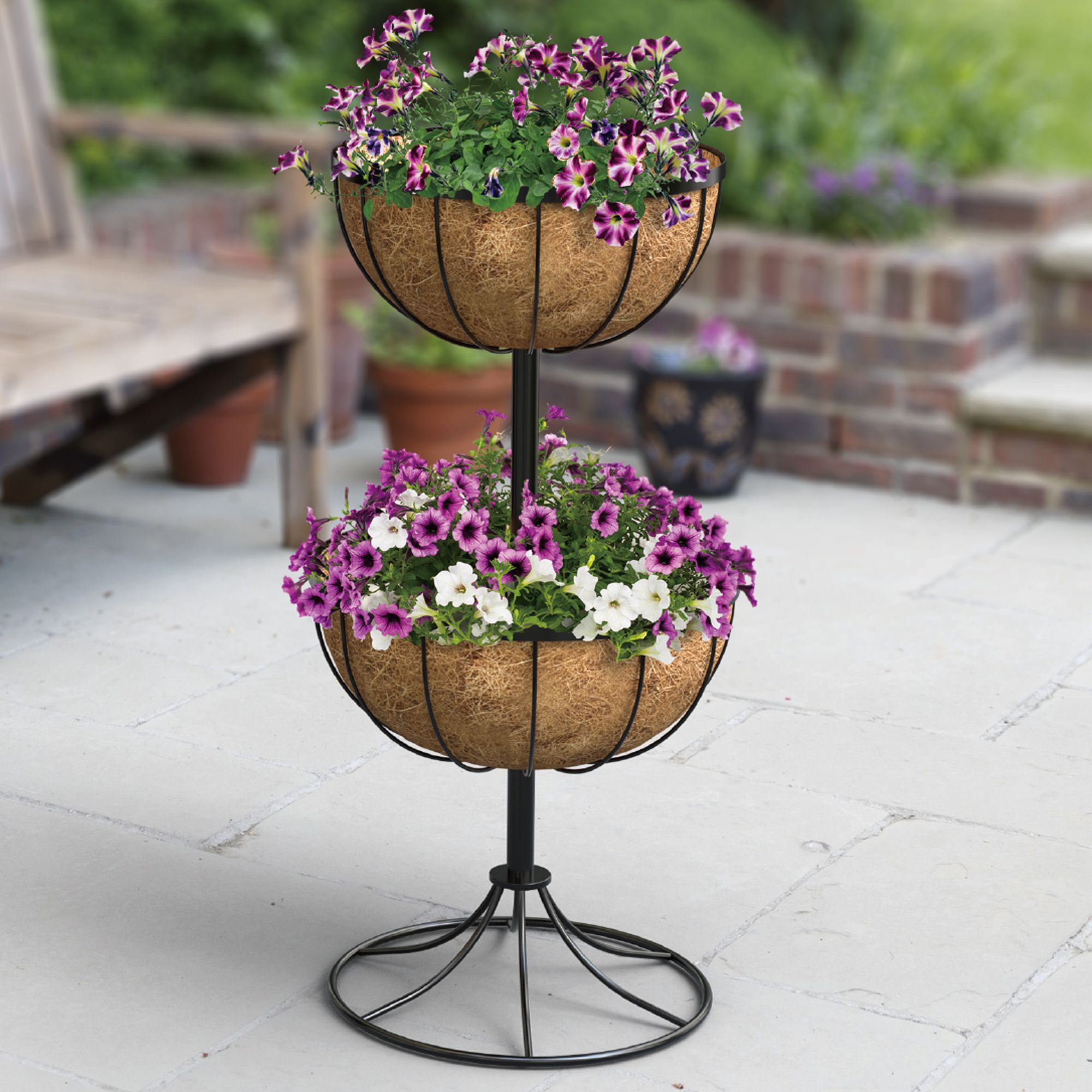 Panacea Hanging Garden Black Flower fountain Round Planter (H)78cm (W)30cm
