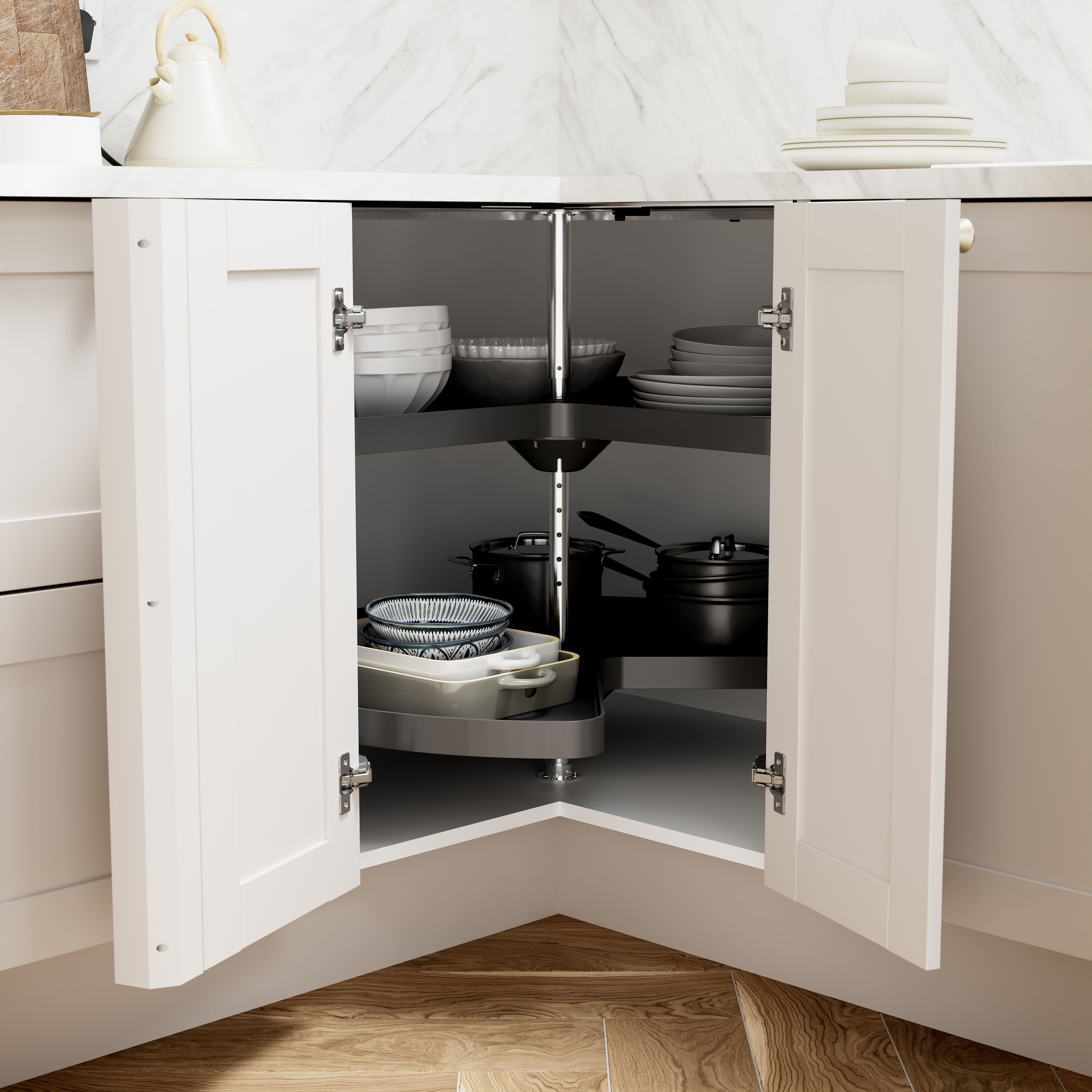 Pebre Grey Three quarter Corner cabinet carousel, (W)824mm