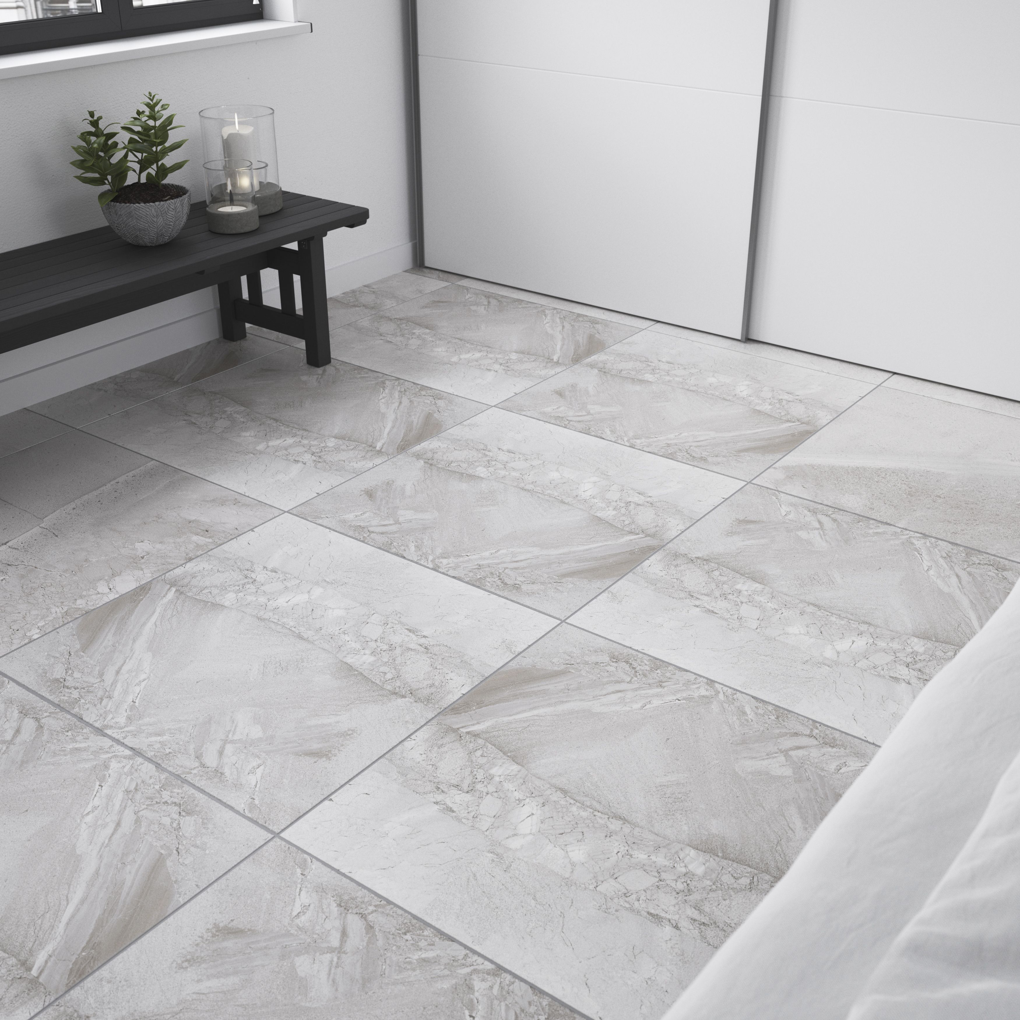 Pesaro Grey Matt Stone effect Porcelain Indoor Wall & floor Tile, Pack ...