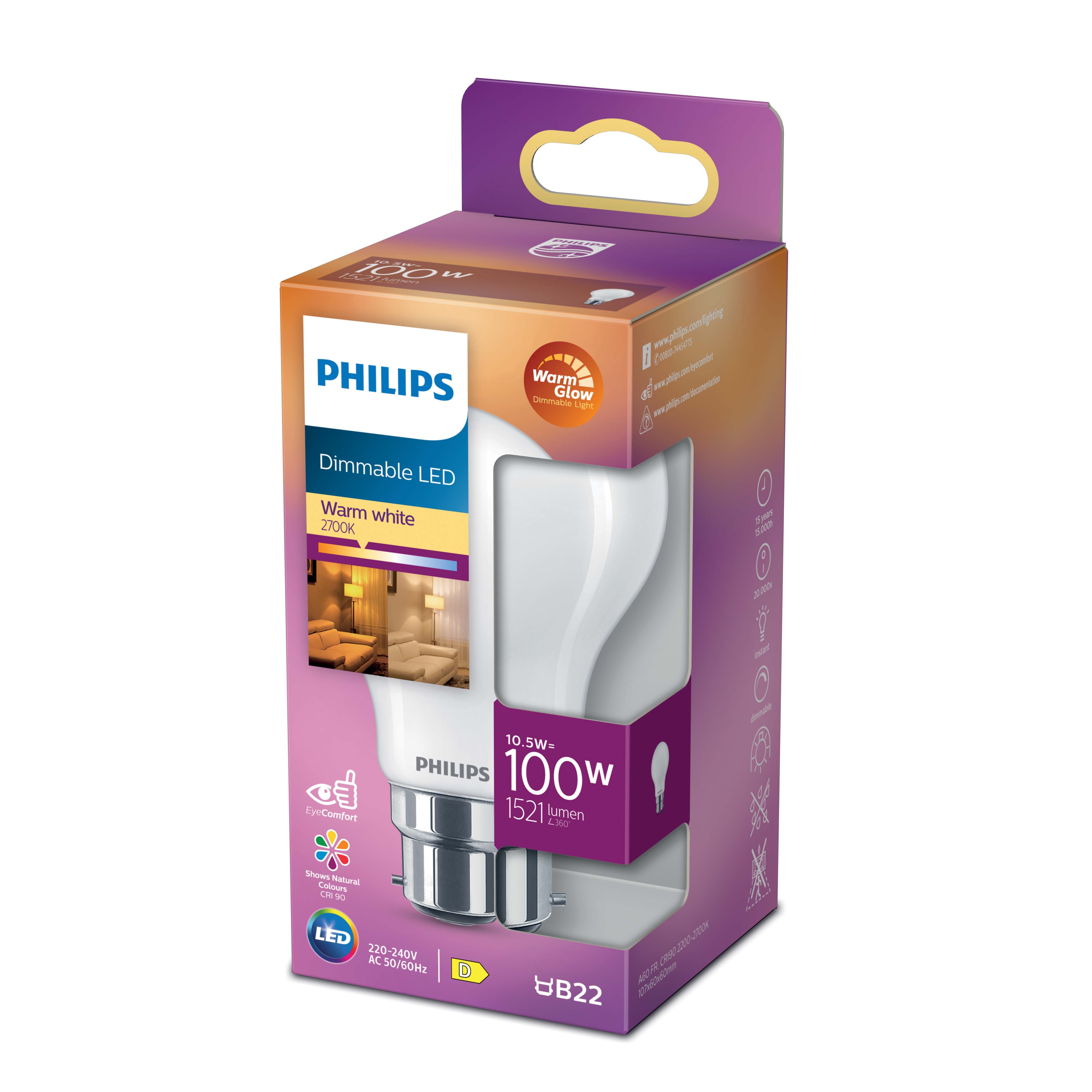 Philips Classic B22 13W 1521lm Frosted A60 Warm white & neutral white ...