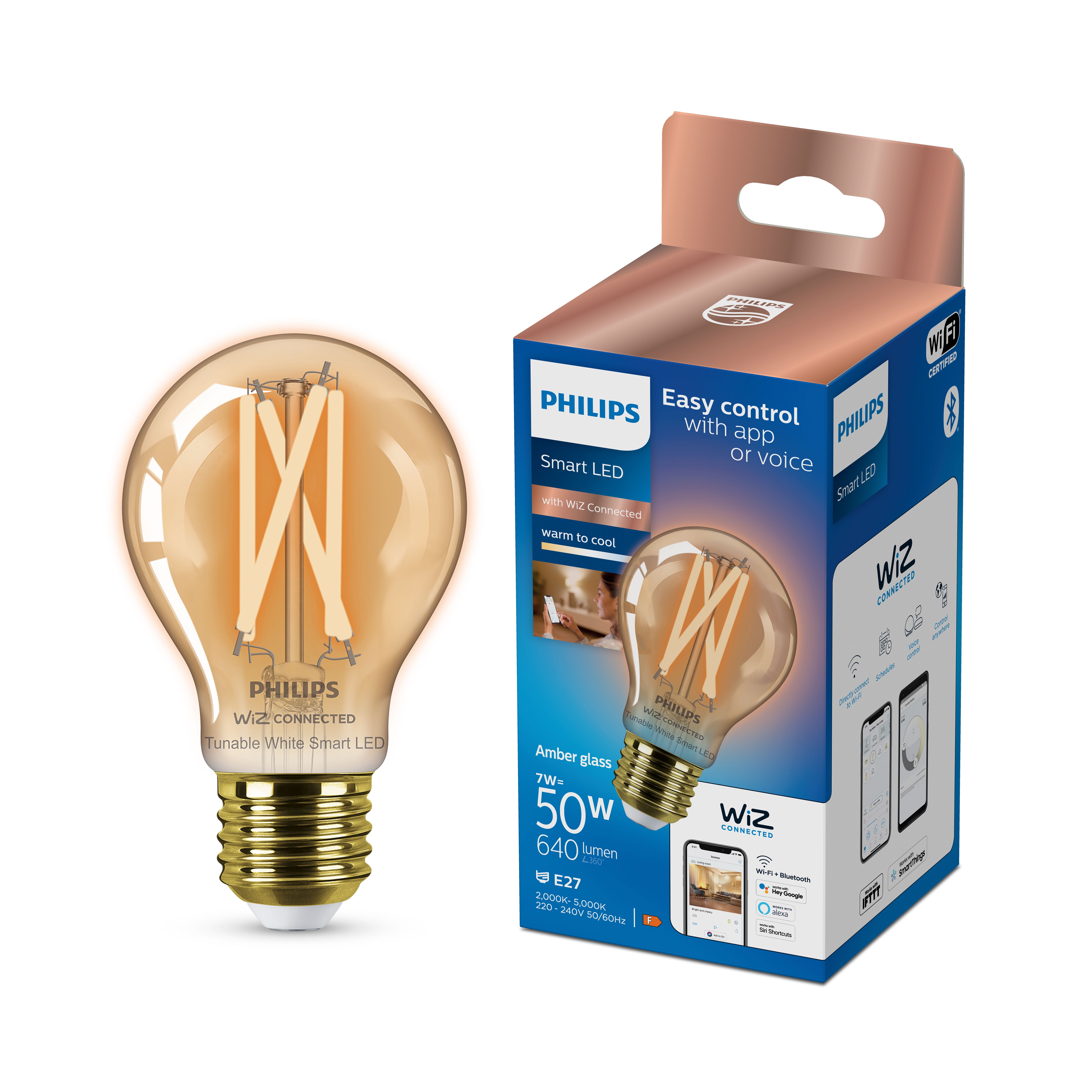 Philips WiZ E27 50W LED Cool white & warm white A60 Dimmable Light bulb ...