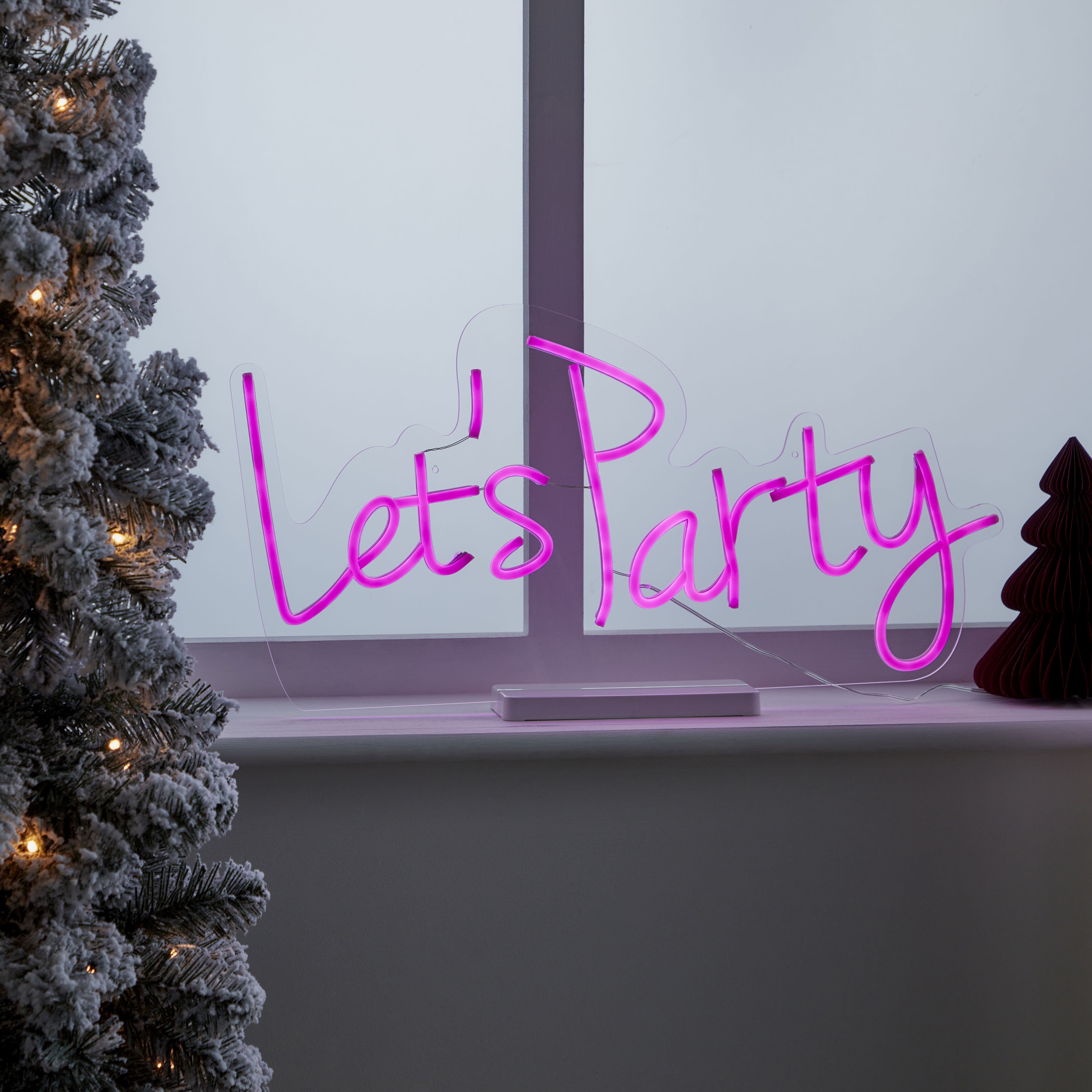 Pink LED Neon Let's Party Silhouette (H) 300mm