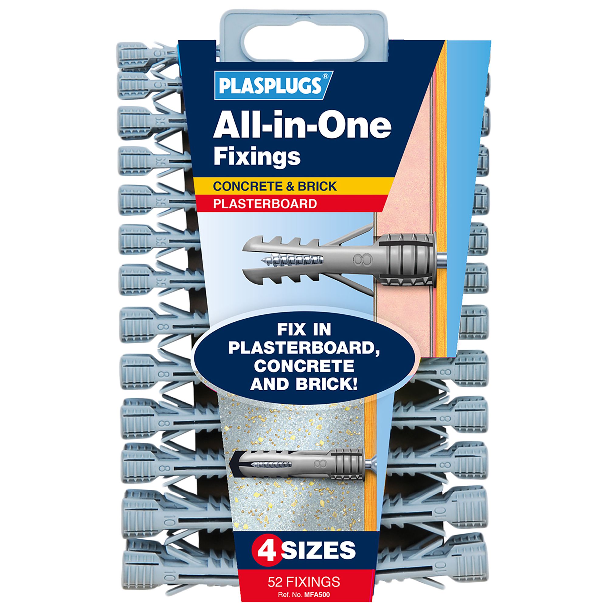 Plasplugs All-in-One Plastic Wall plug, 52 pieces