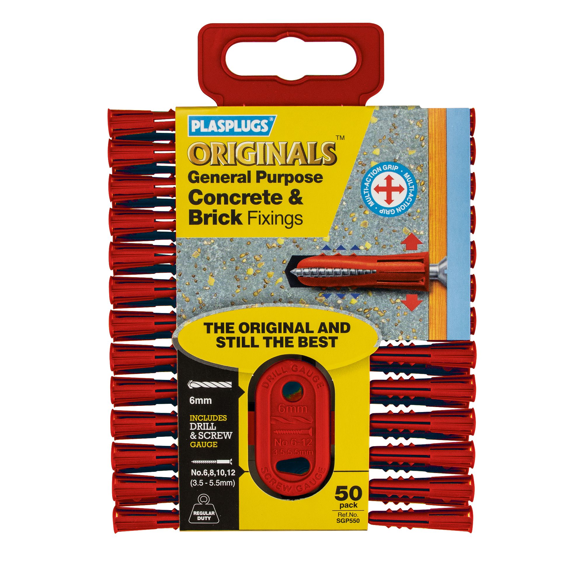 Plasplugs Originals Red Plastic Wall plug (Dia)7mm (L)30mm, Pack of 50