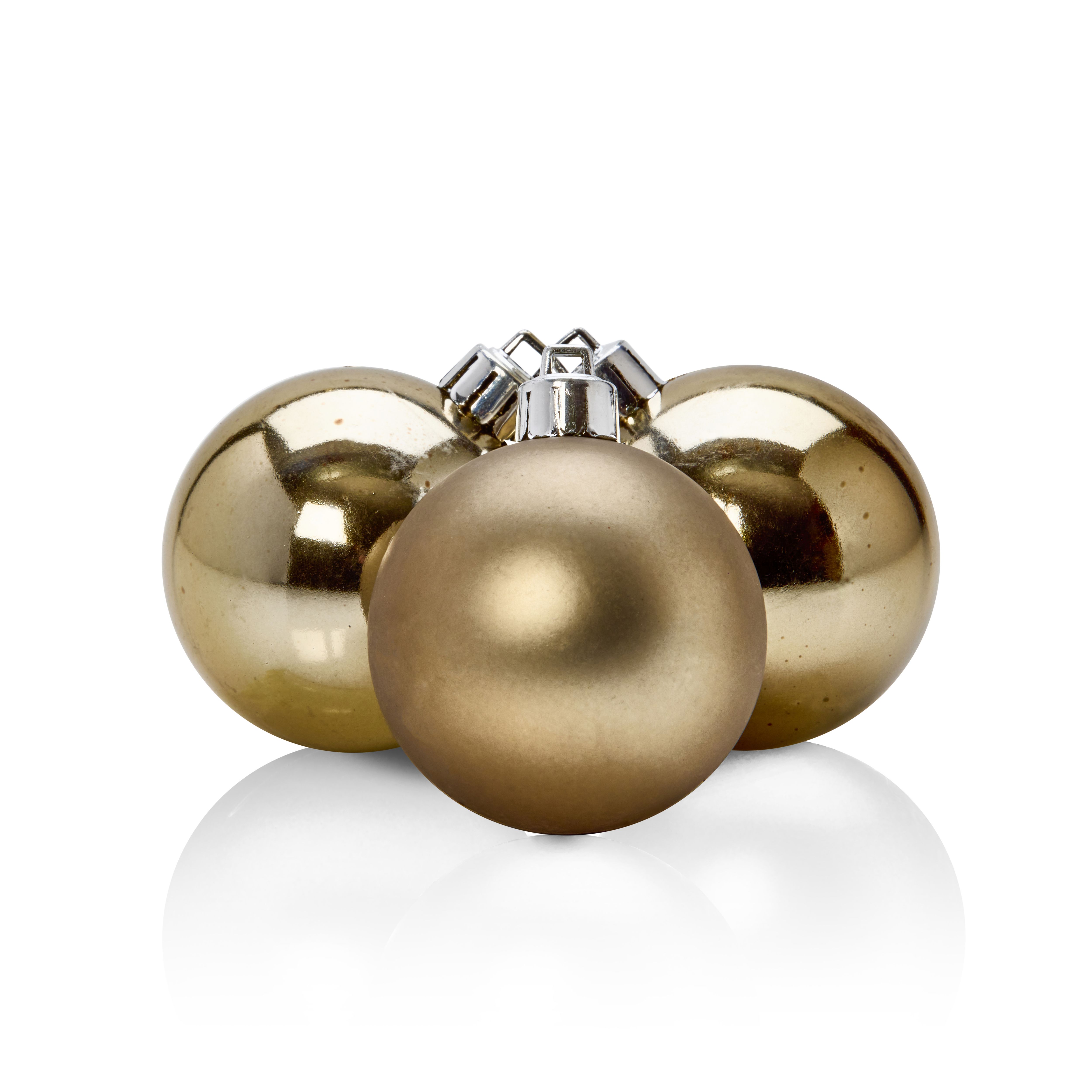 Plastic Bauble, Pack of 3 (D) 60mm - Gold