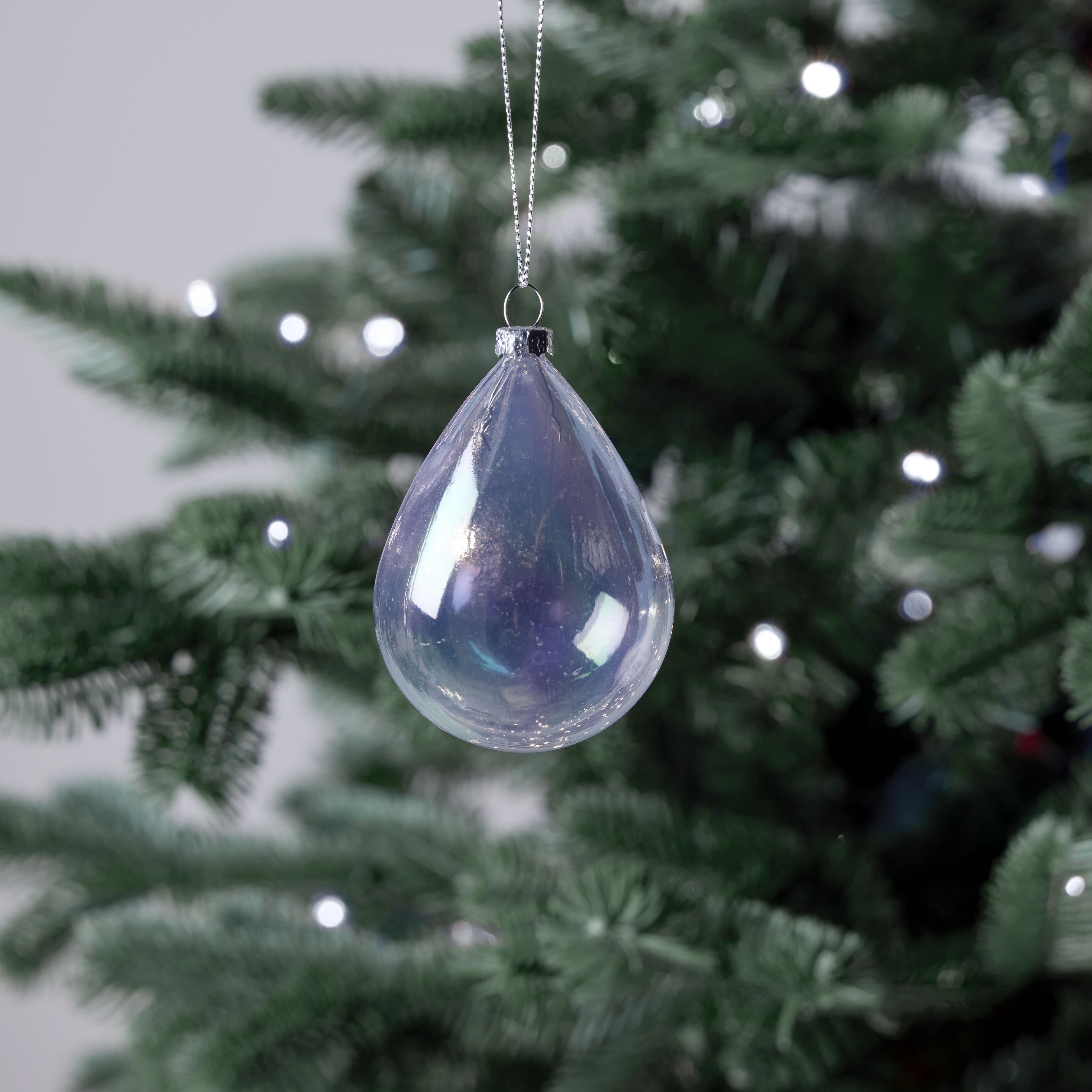 Plastic Drop Bauble - Clear iridescent