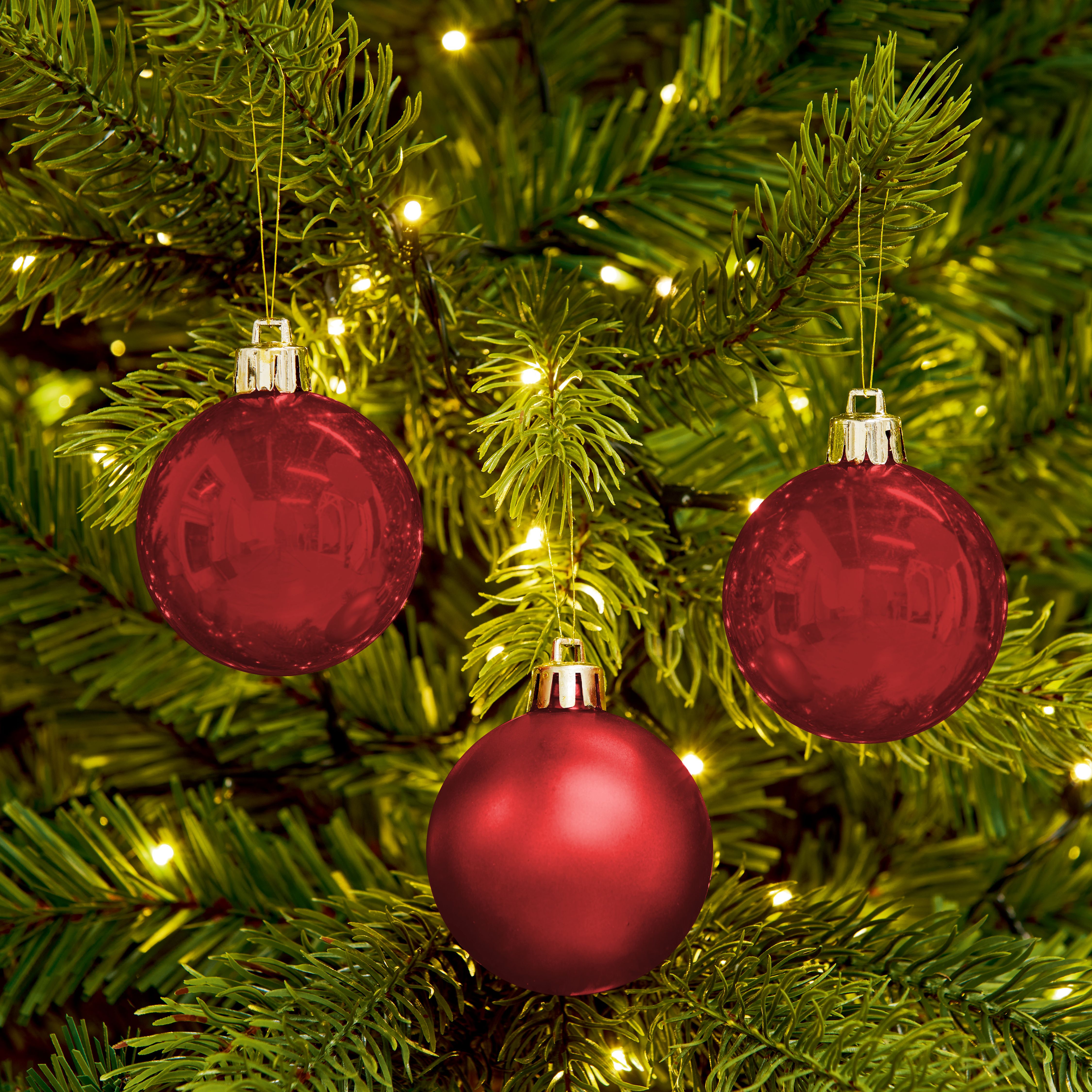 Plastic Round Christmas bauble set, Set of 3 (D) 60mm - Deep Red