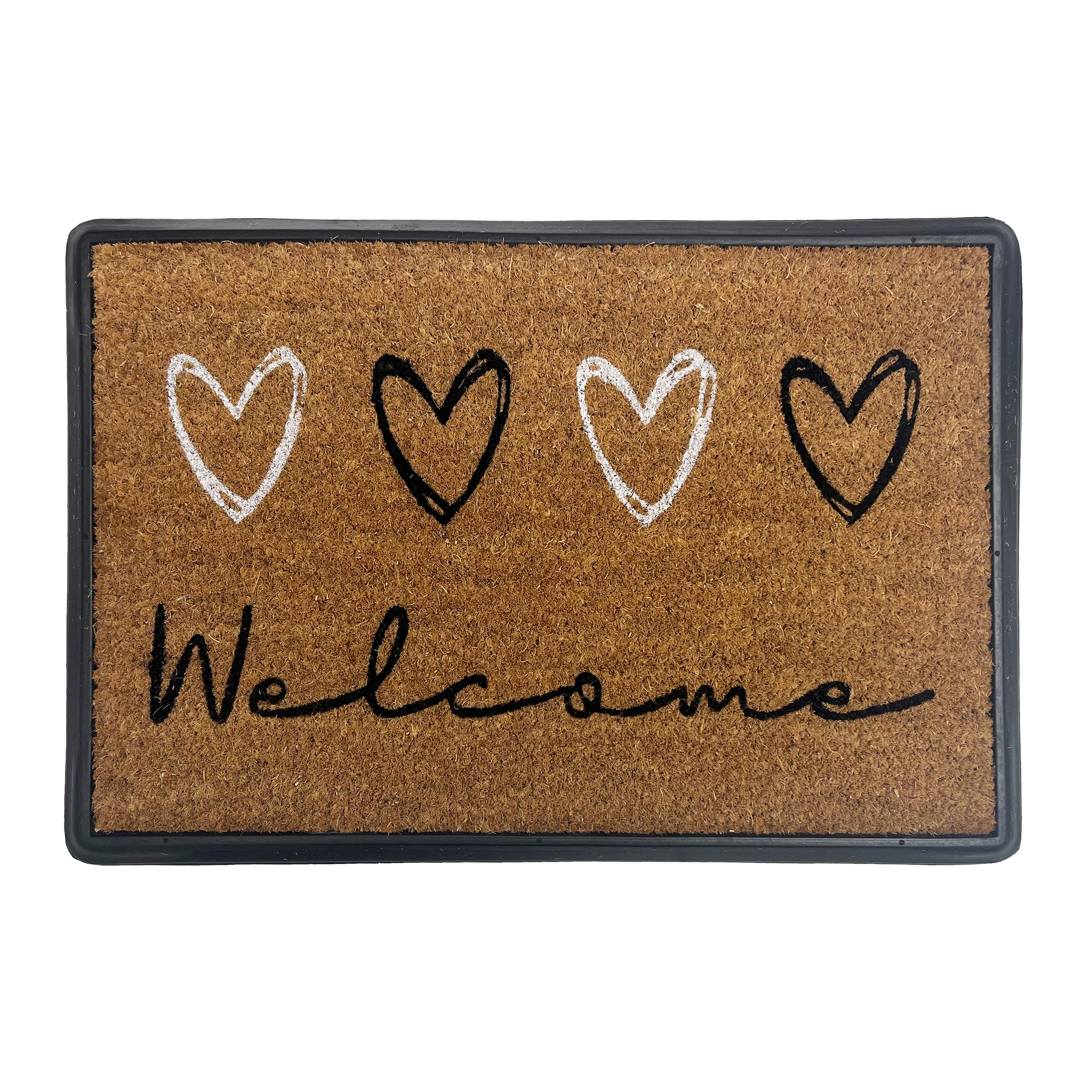 Plaza Natural Welcome Hearts Door mat, 60cm x 40cm