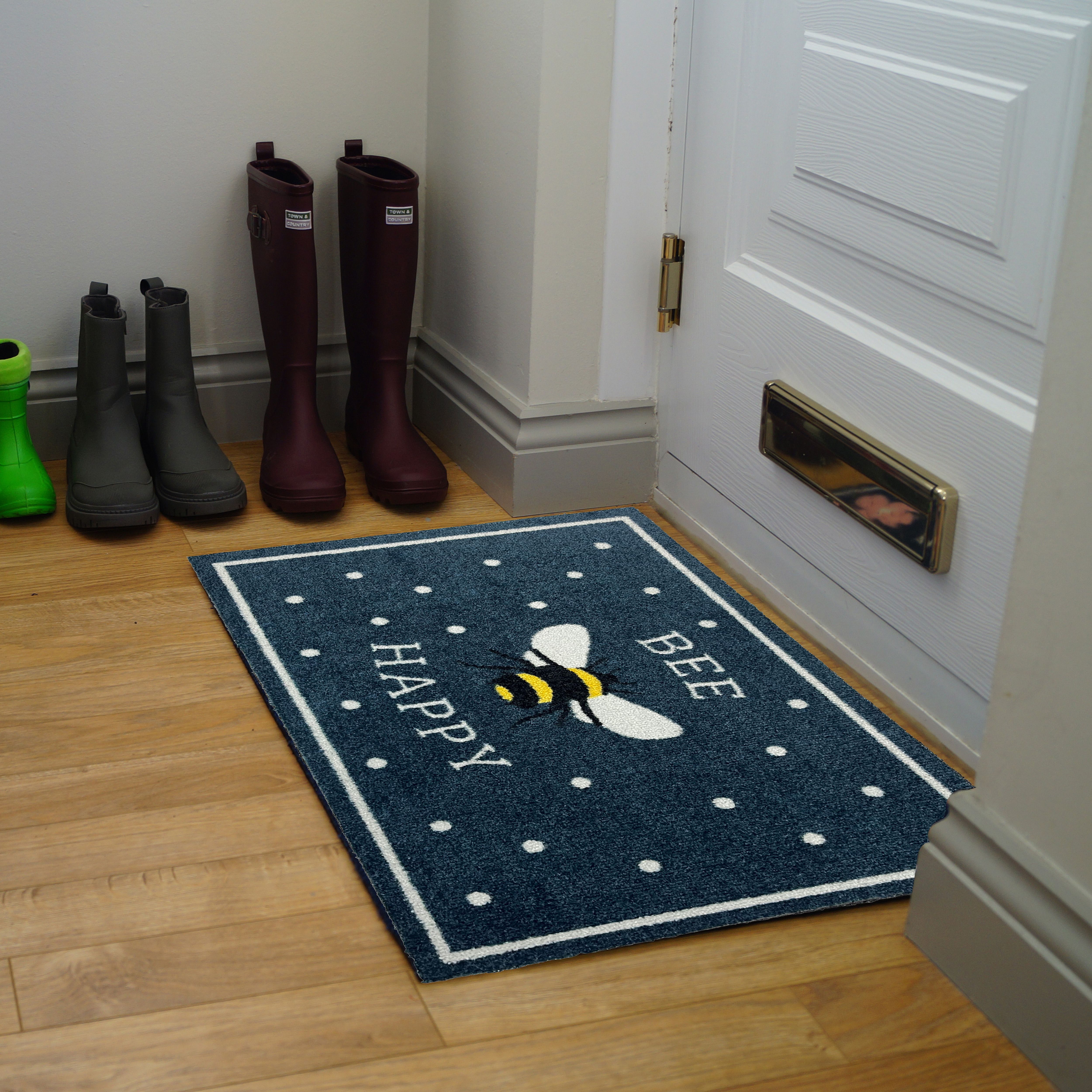 Plaza Navy Blue Bee Happy Door mat, 75cm x 50cm