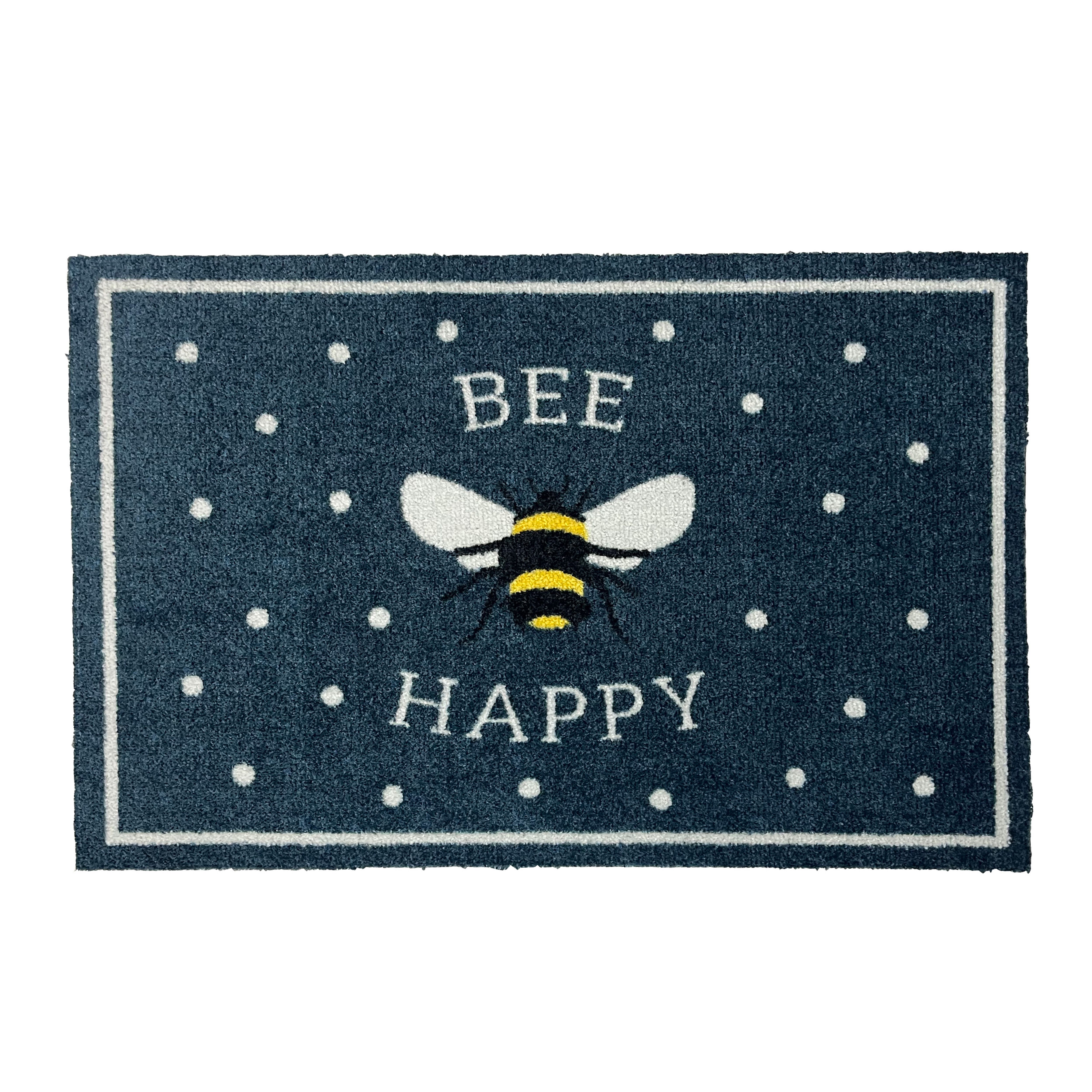 Plaza Navy Blue Bee Happy Door mat, 75cm x 50cm | DIY at B&Q