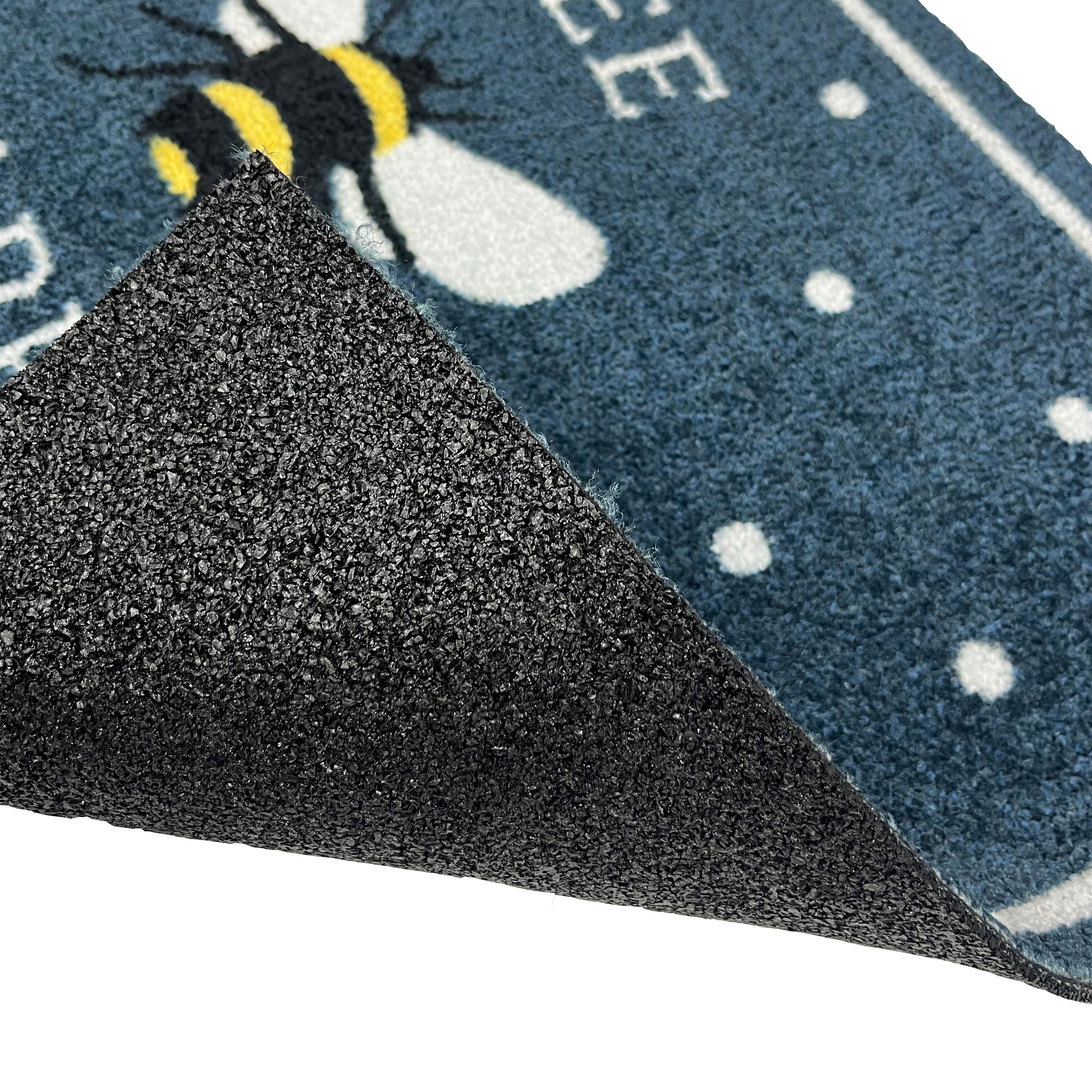 Plaza Navy Blue Bee Happy Door mat, 75cm x 50cm