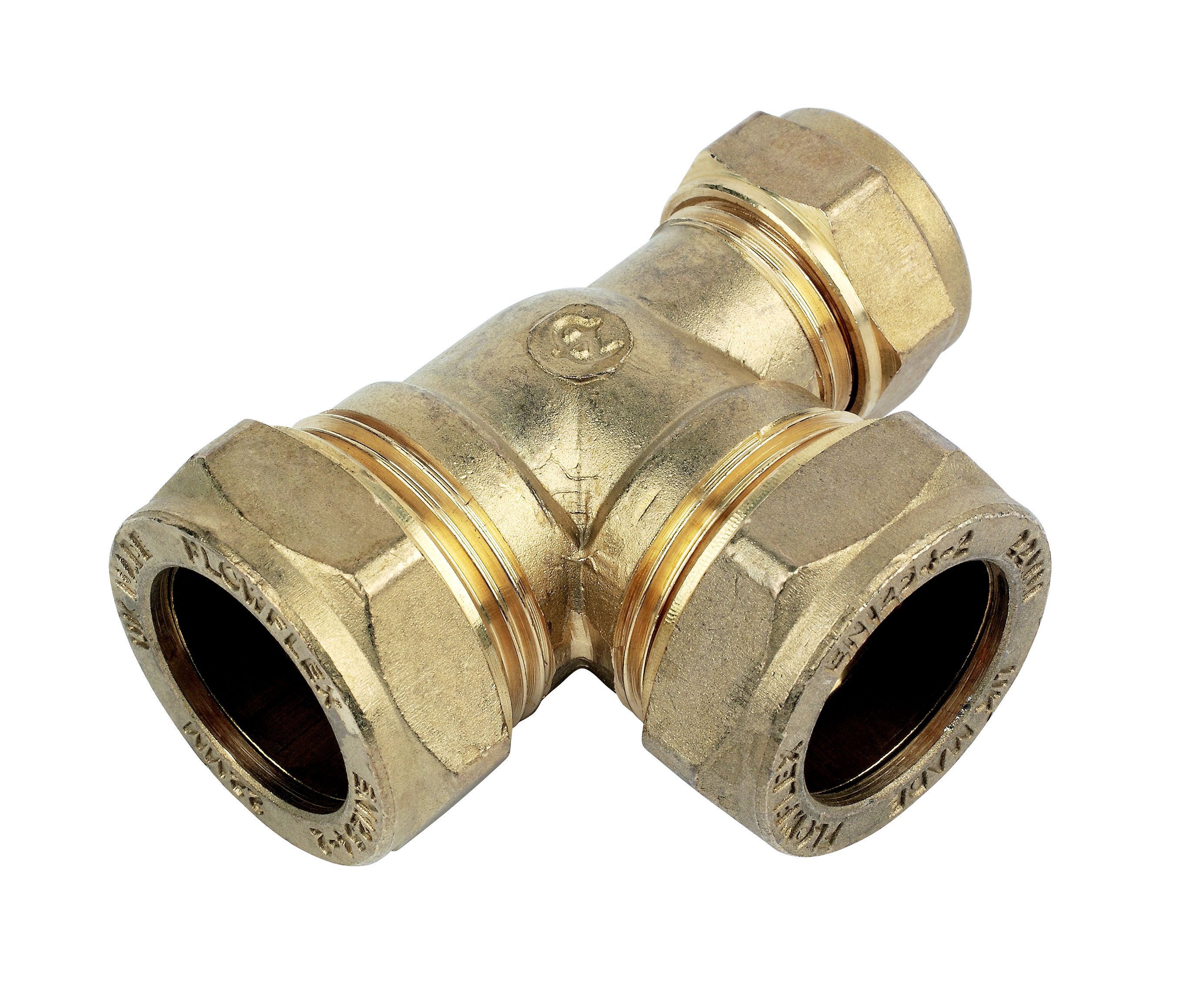 Plumbsure Brass Compression Reducing Tee (Dia) 22mm x 15mm x 22mm | DIY at B&Q