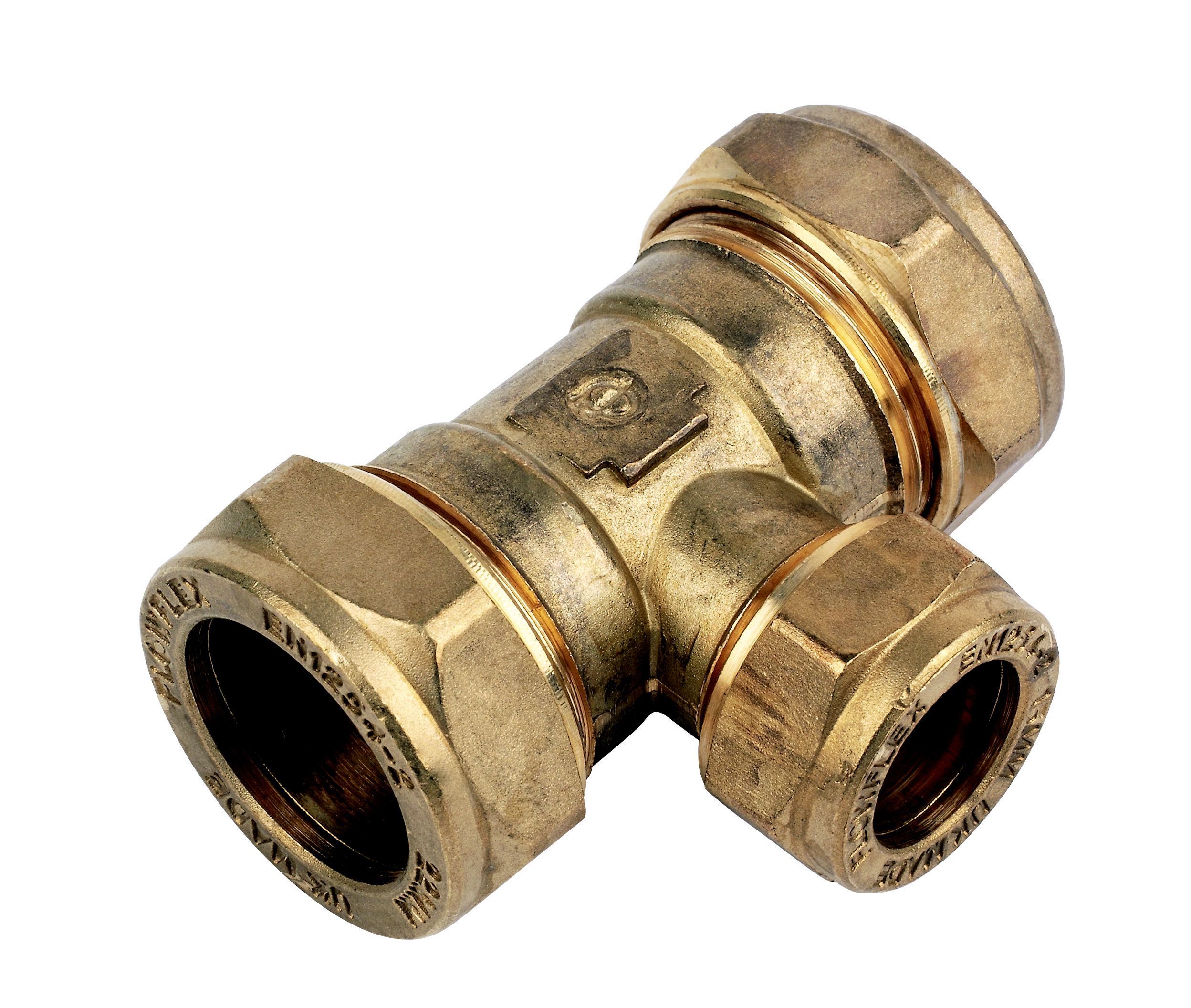 Plumbsure Brass Compression Reducing Tee (Dia) 22mm x 22mm x 15mm | DIY at B&Q