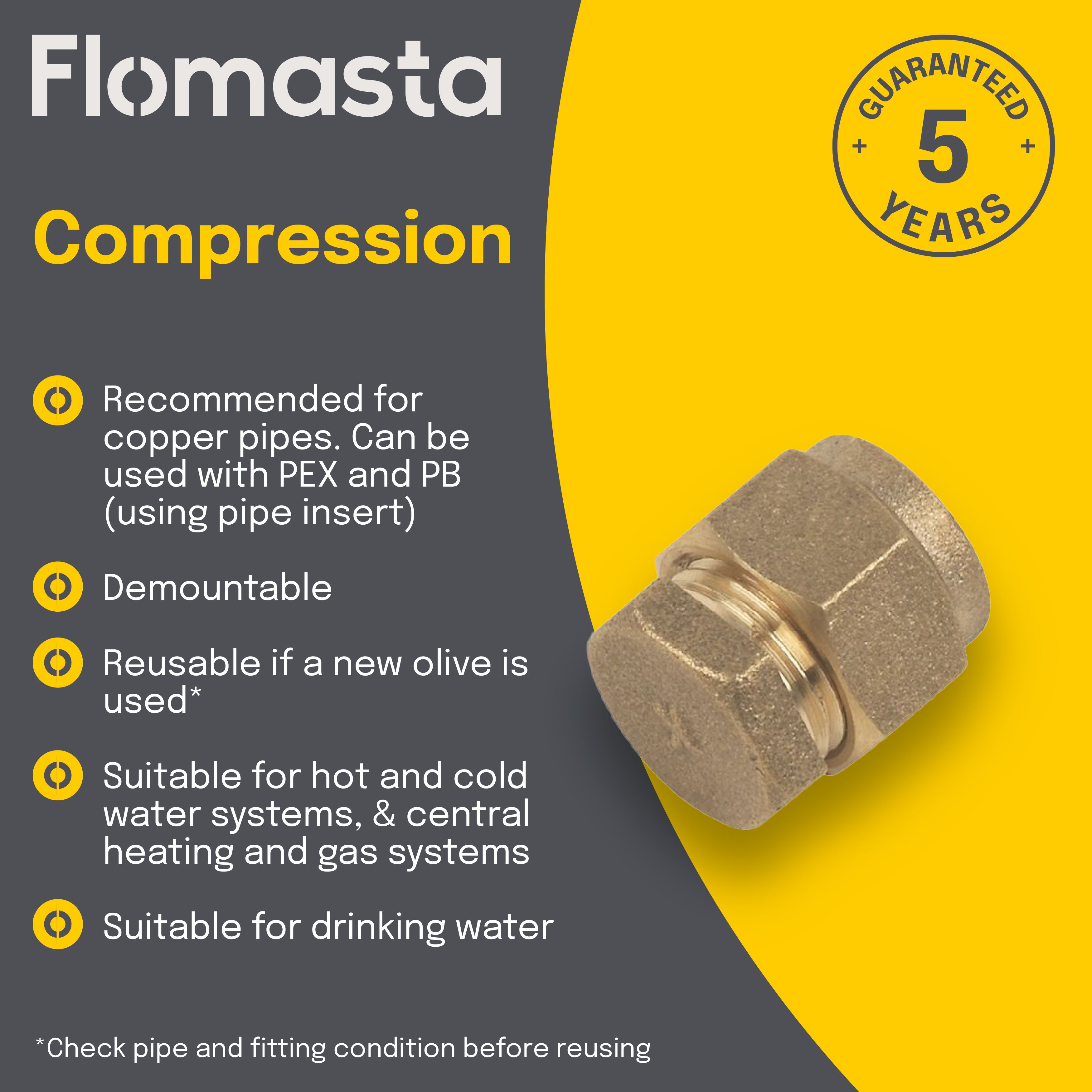 Plumbsure Brass Compression Stop end (Dia)8mm