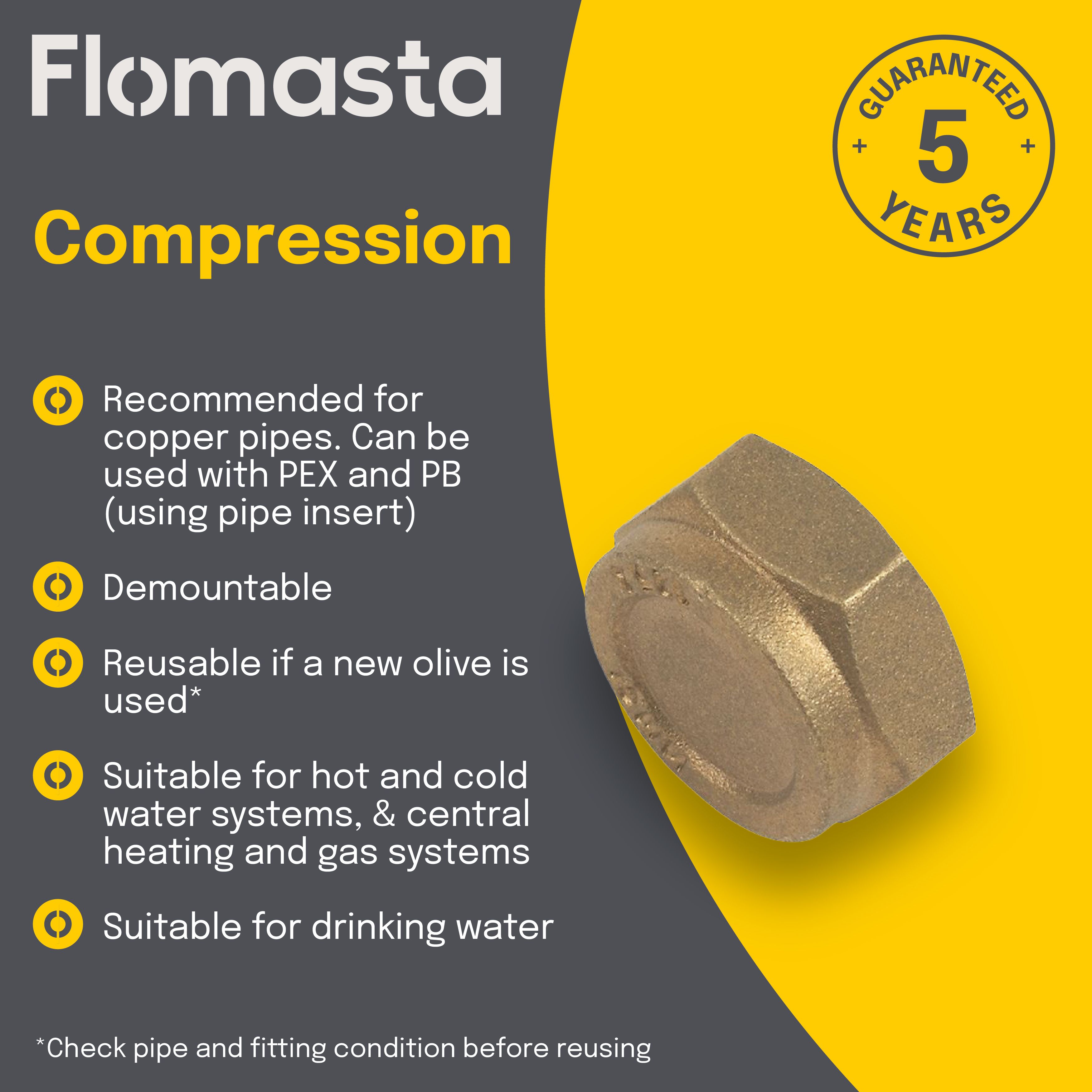 Plumbsure Brass Gold effect Compression Blanking cap (Dia)15mm