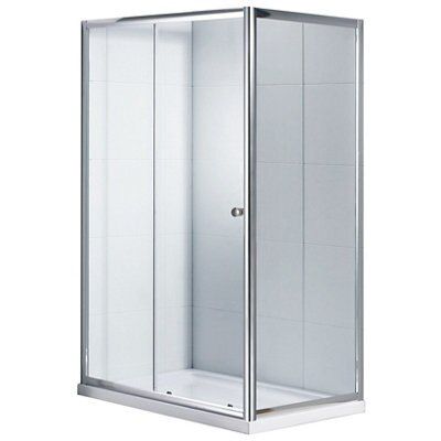 Plumbsure Clear Silver effect Universal Rectangular Shower enclosure ...