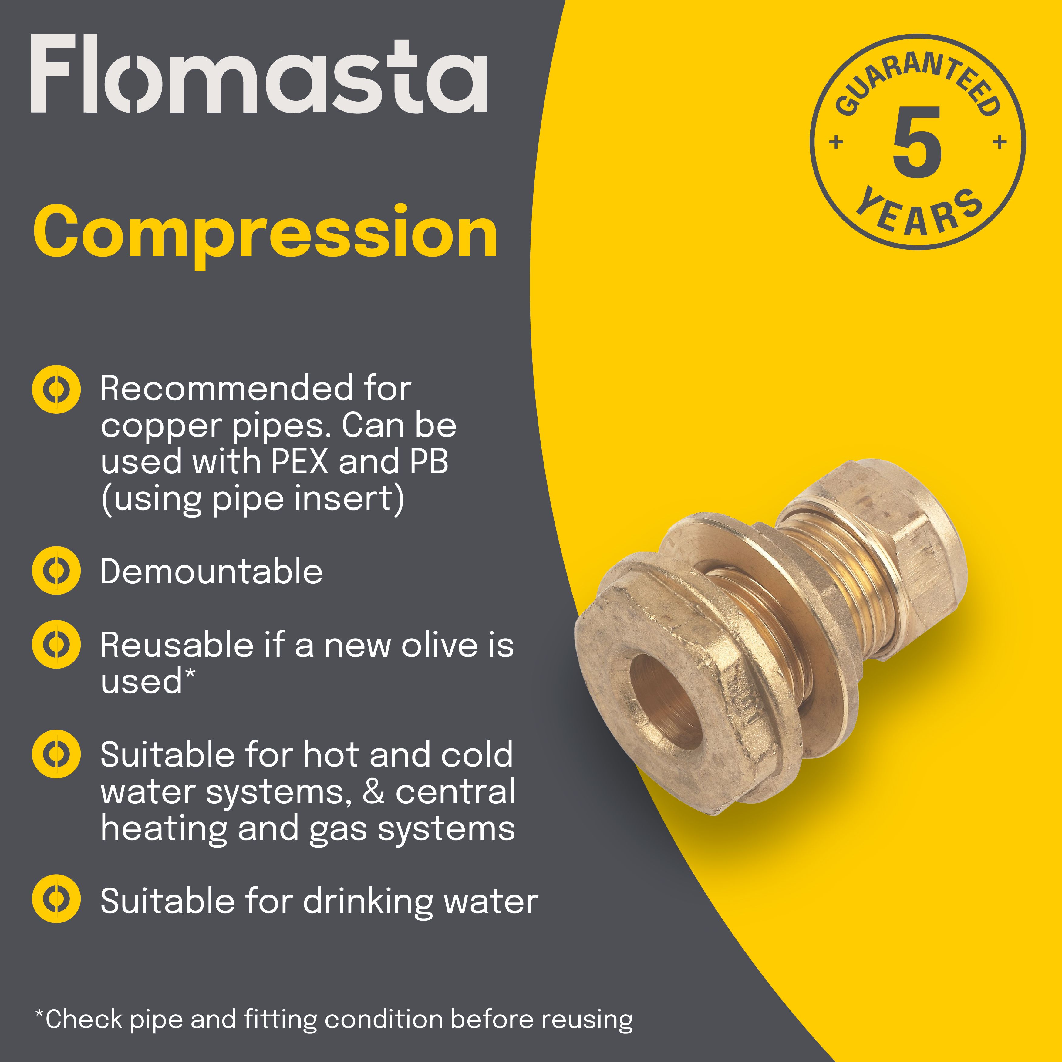 Plumbsure Compression Straight Tank connector, (Dia)22mm
