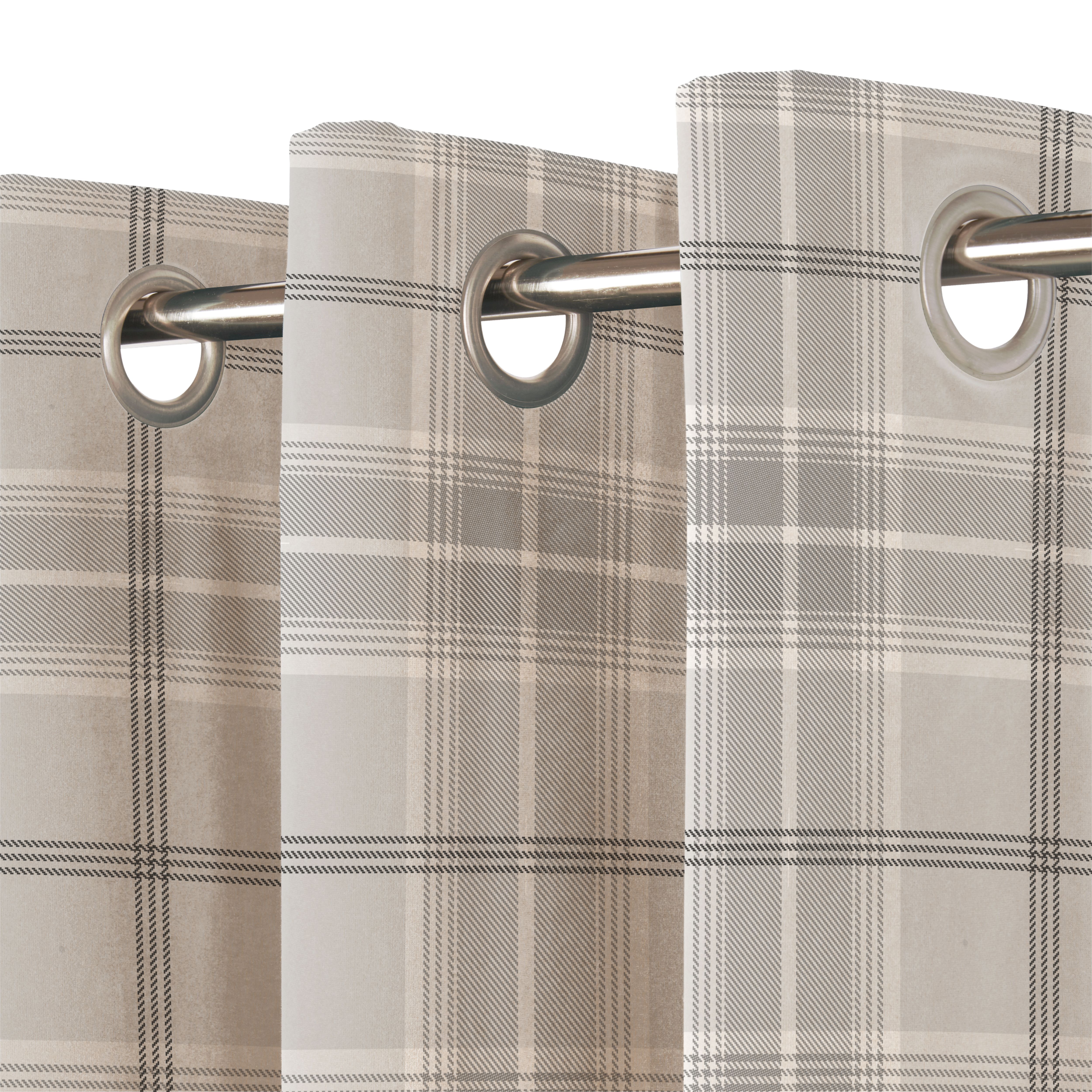 Podor Beige Check Lined Eyelet Curtain (W)167cm (L)228cm, Pair