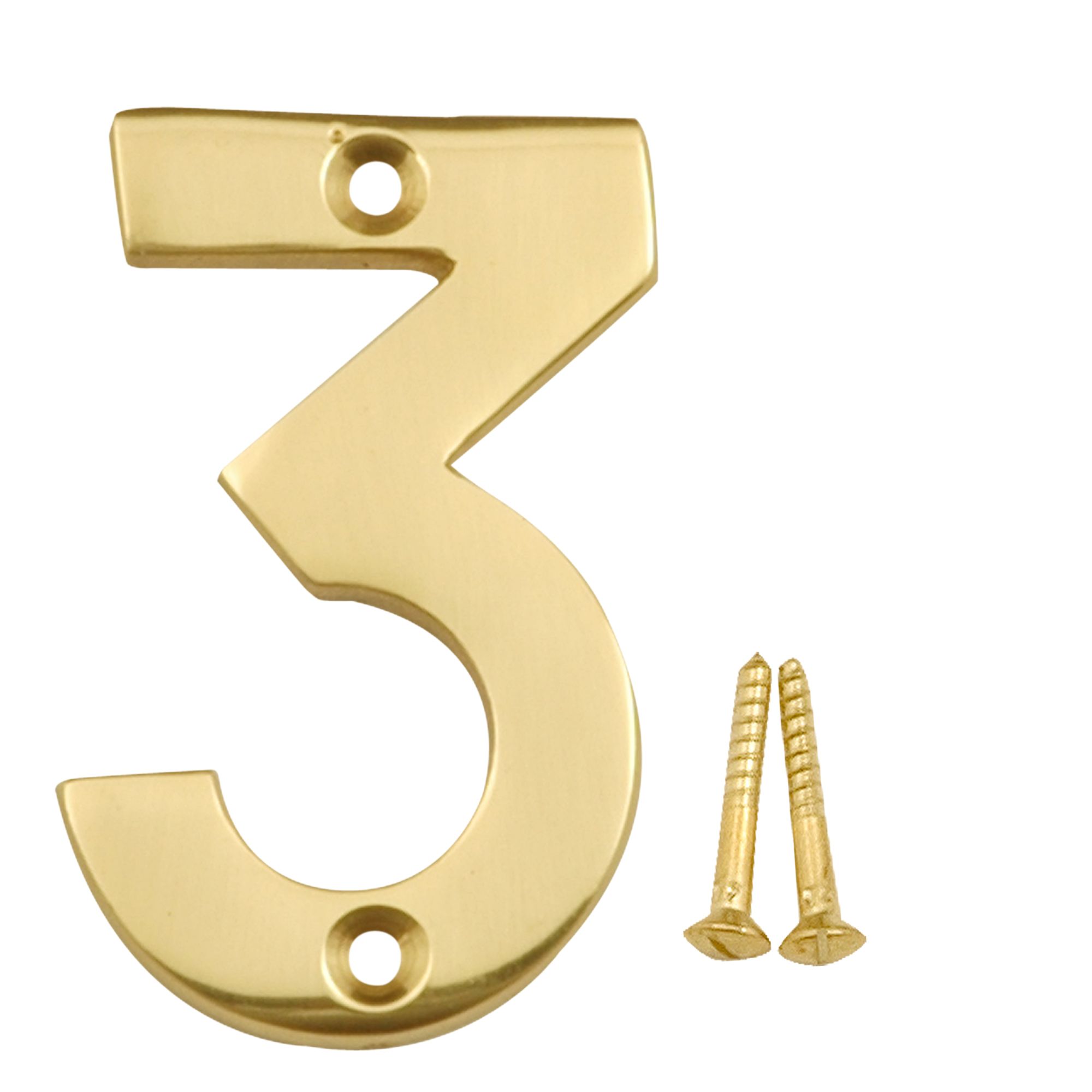 Polished Brass effect Metal House number 3, (H)75mm (W)48mm | DIY at B&Q