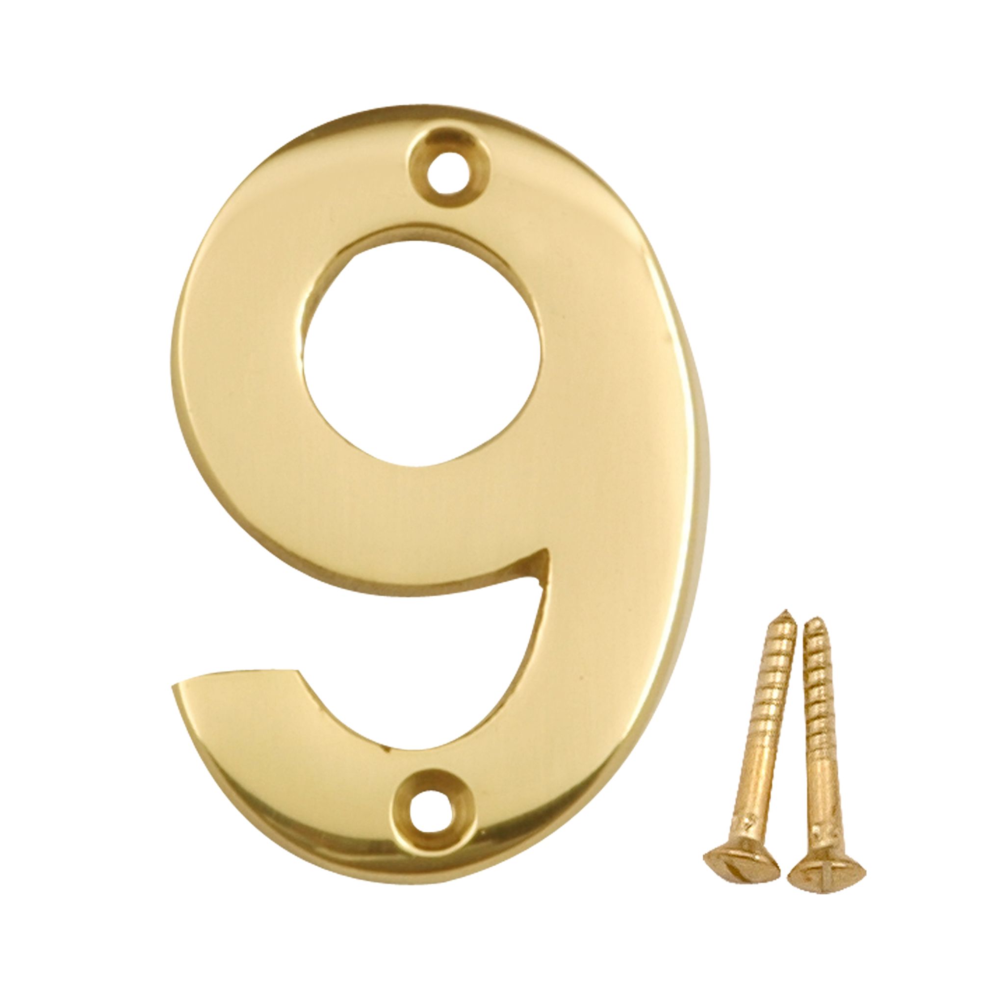 Polished Brass effect Metal House number 9, (H)75mm (W)48mm | DIY at B&Q