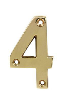 Polished Brass effect Zinc alloy Non self-adhesive House number 4, (H ...