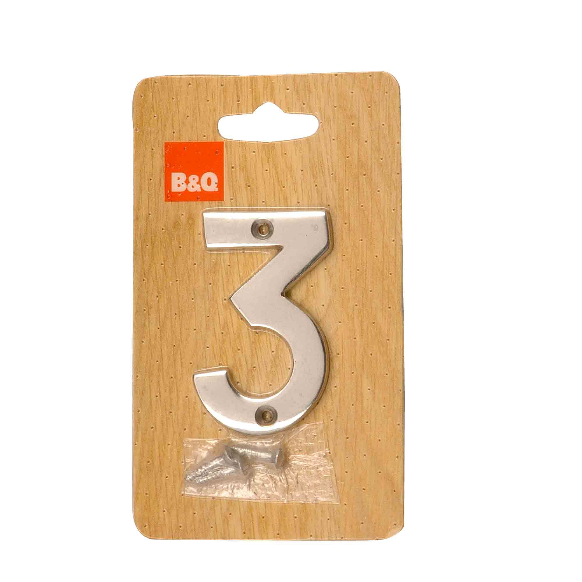 Polished Chrome effect Brass House number 3, (H)75mm (W)48mm | DIY at B&Q
