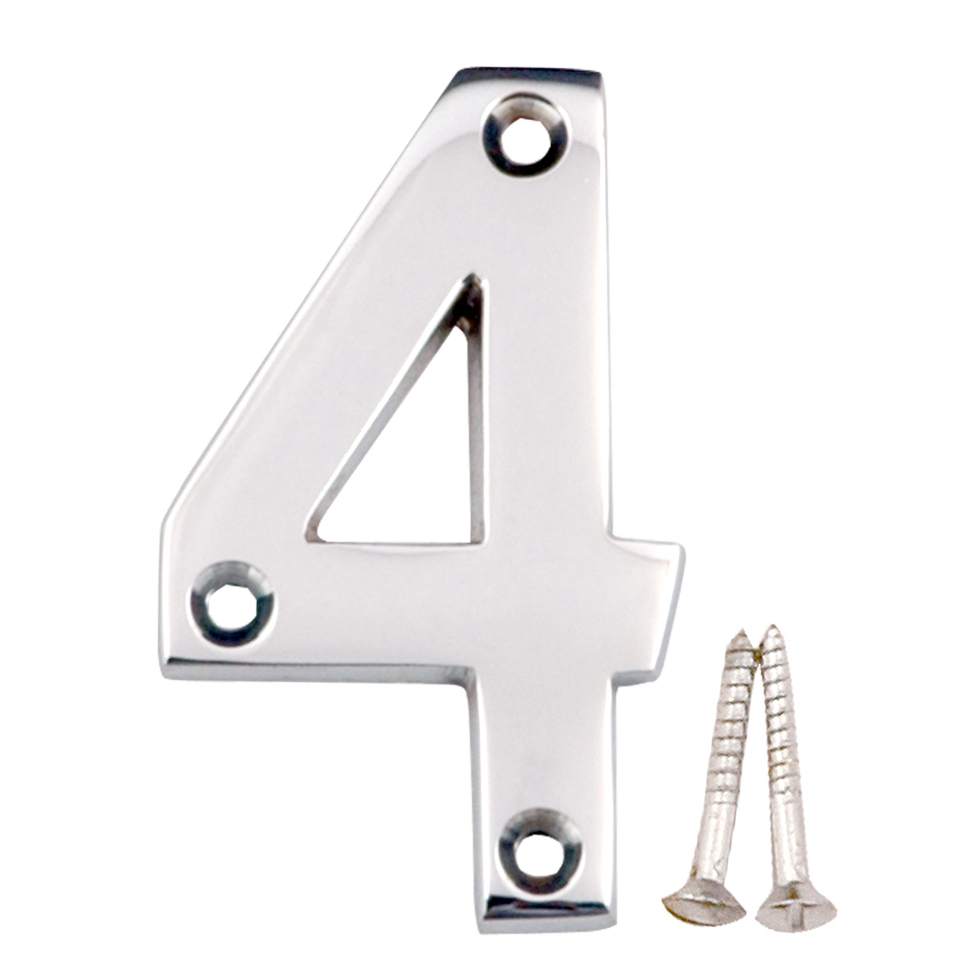 Polished Chrome effect Brass House number 4, (H)75mm (W)48mm | DIY at B&Q