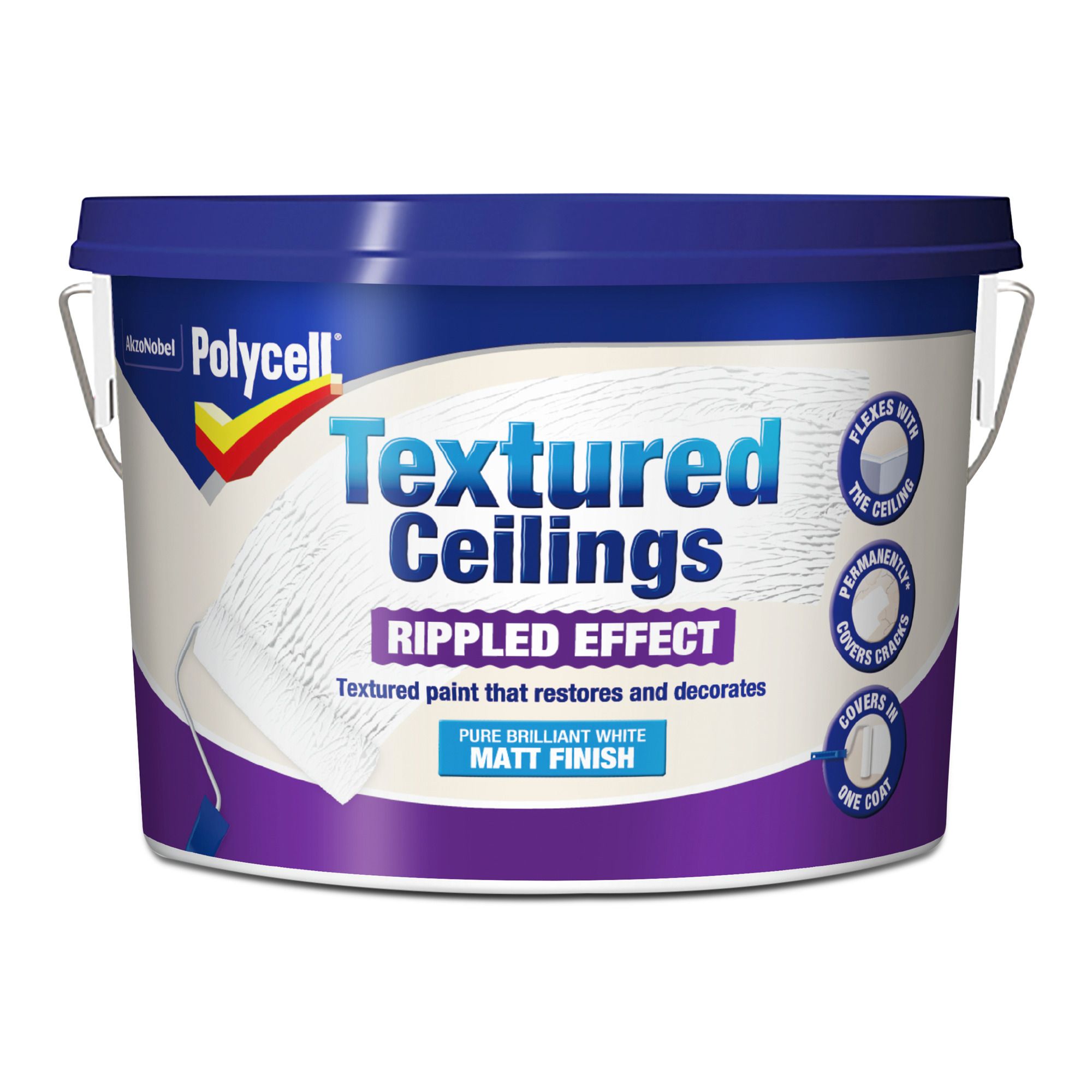 Polycell Polyripple White Matt Ceiling Emulsion paint, 2.5L