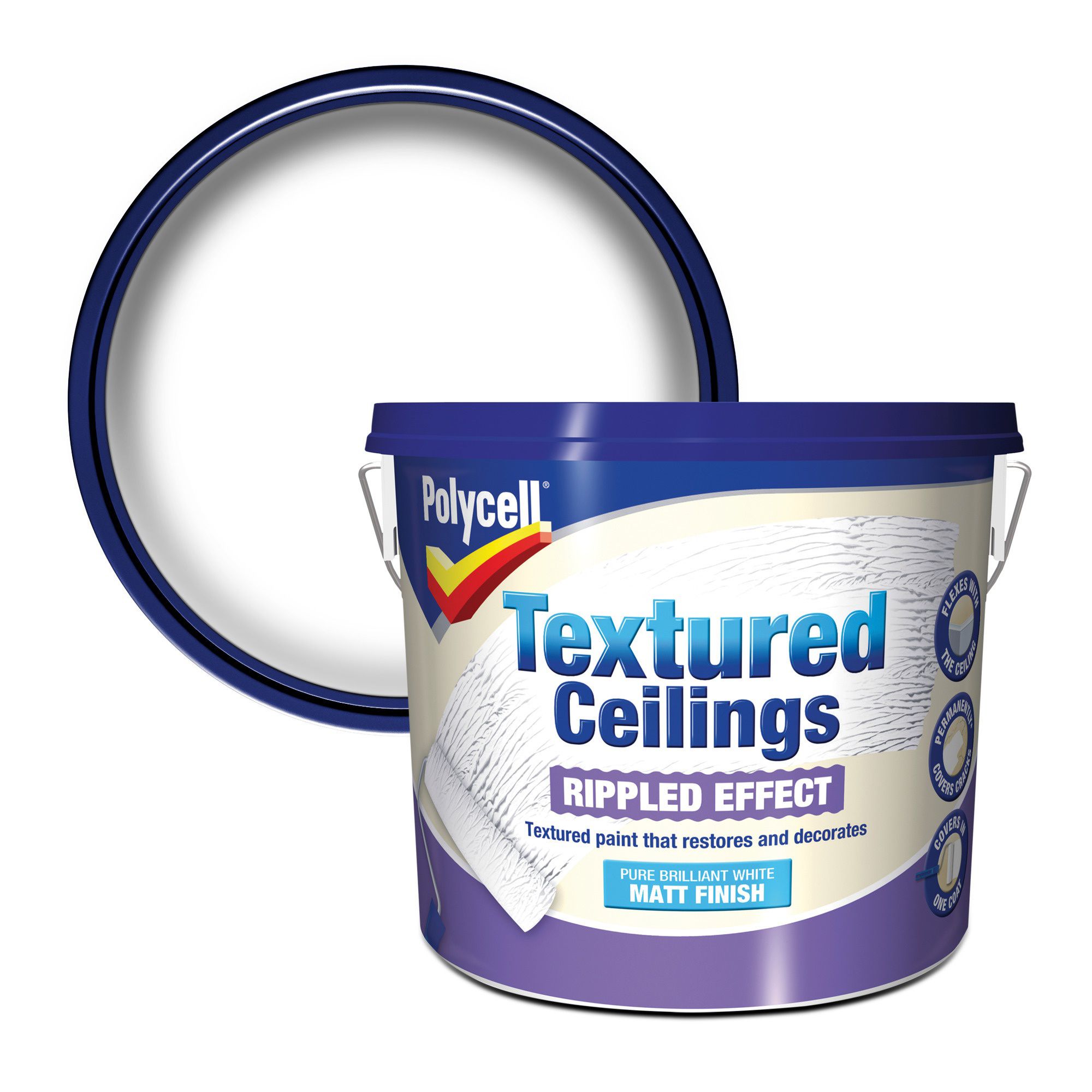 Polycell Polyripple White Matt Emulsion paint, 5L