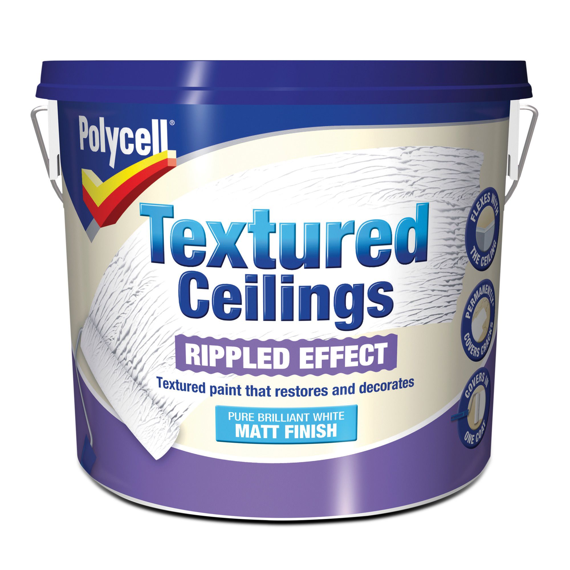Polycell Polyripple White Matt Emulsion paint, 5L